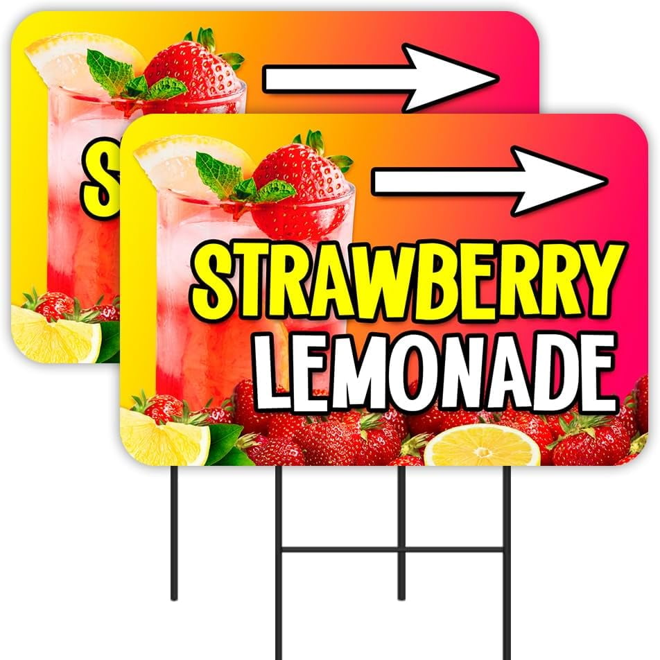 Strawberry Lemonade 2 Pack Double-Sided Yard Signs 16" x 24" with Metal ...