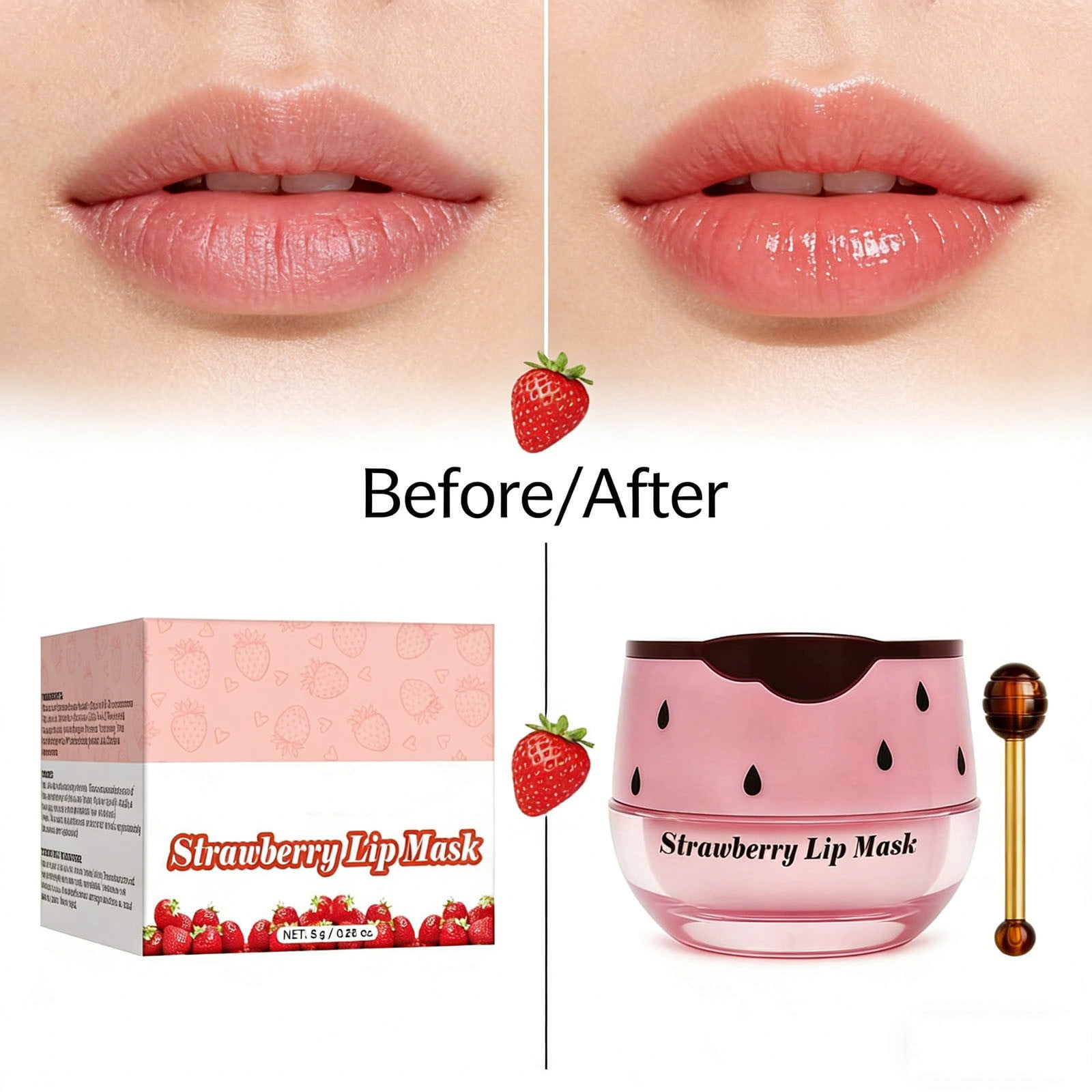Strawberry Lip Mask for Nourishing & Moisturizing Dry Lips, Sweet ...