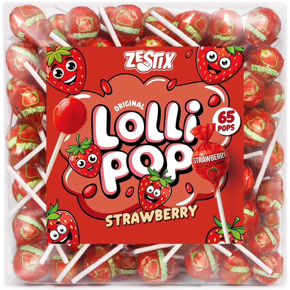 Strawberry Lollipops - 65 BCF26 Count Bulk Candy Pack, Individually ...