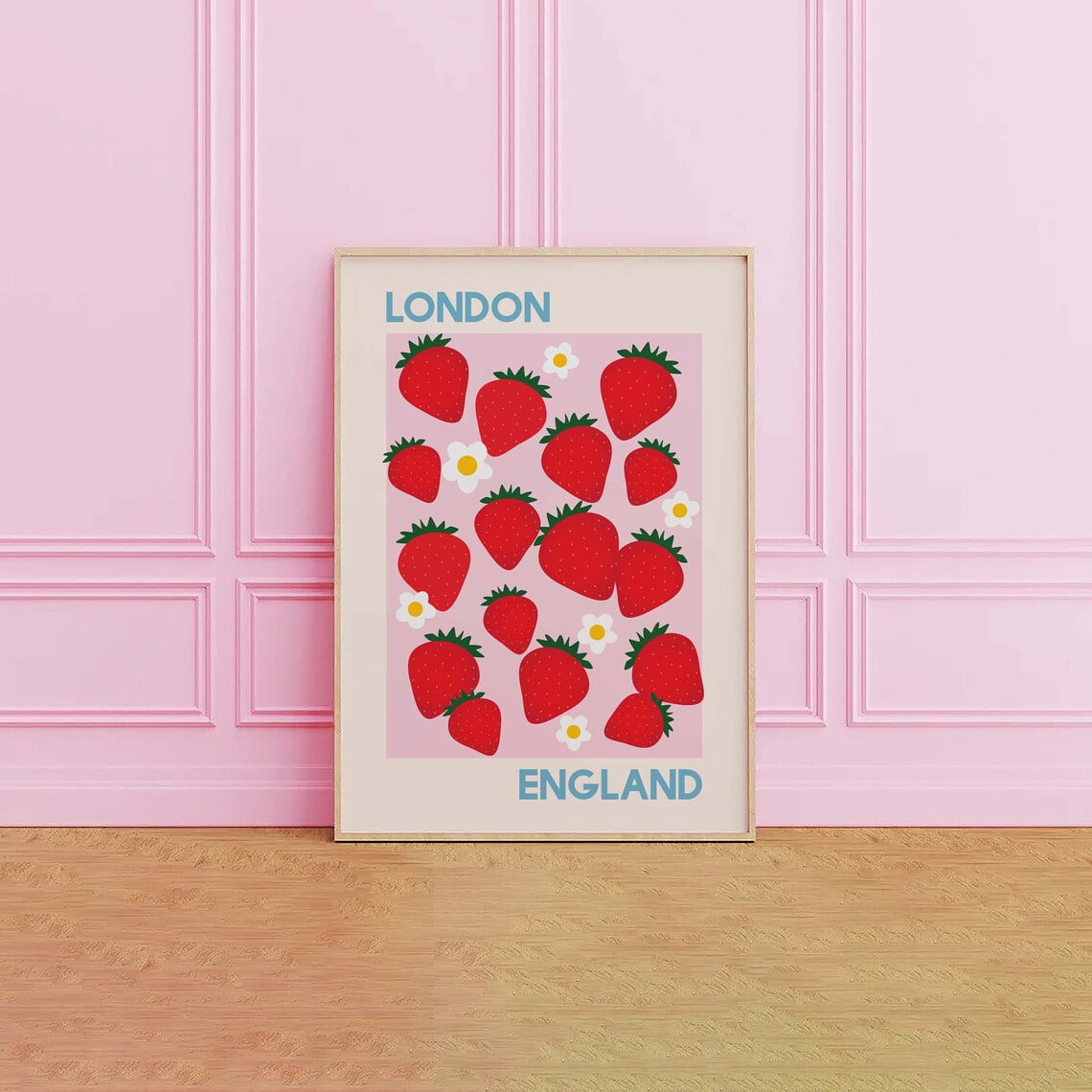 Strawberry London England Poster Strawberries Fruit Market Wall Art Red ...