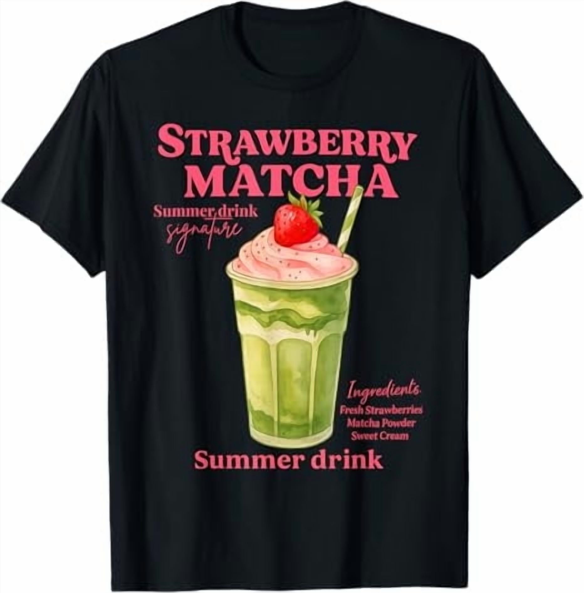 Strawberry Matcha Latte T-Shirt, Pastel Aesthetic Summer Drink Tee for Fans - Walmart.com