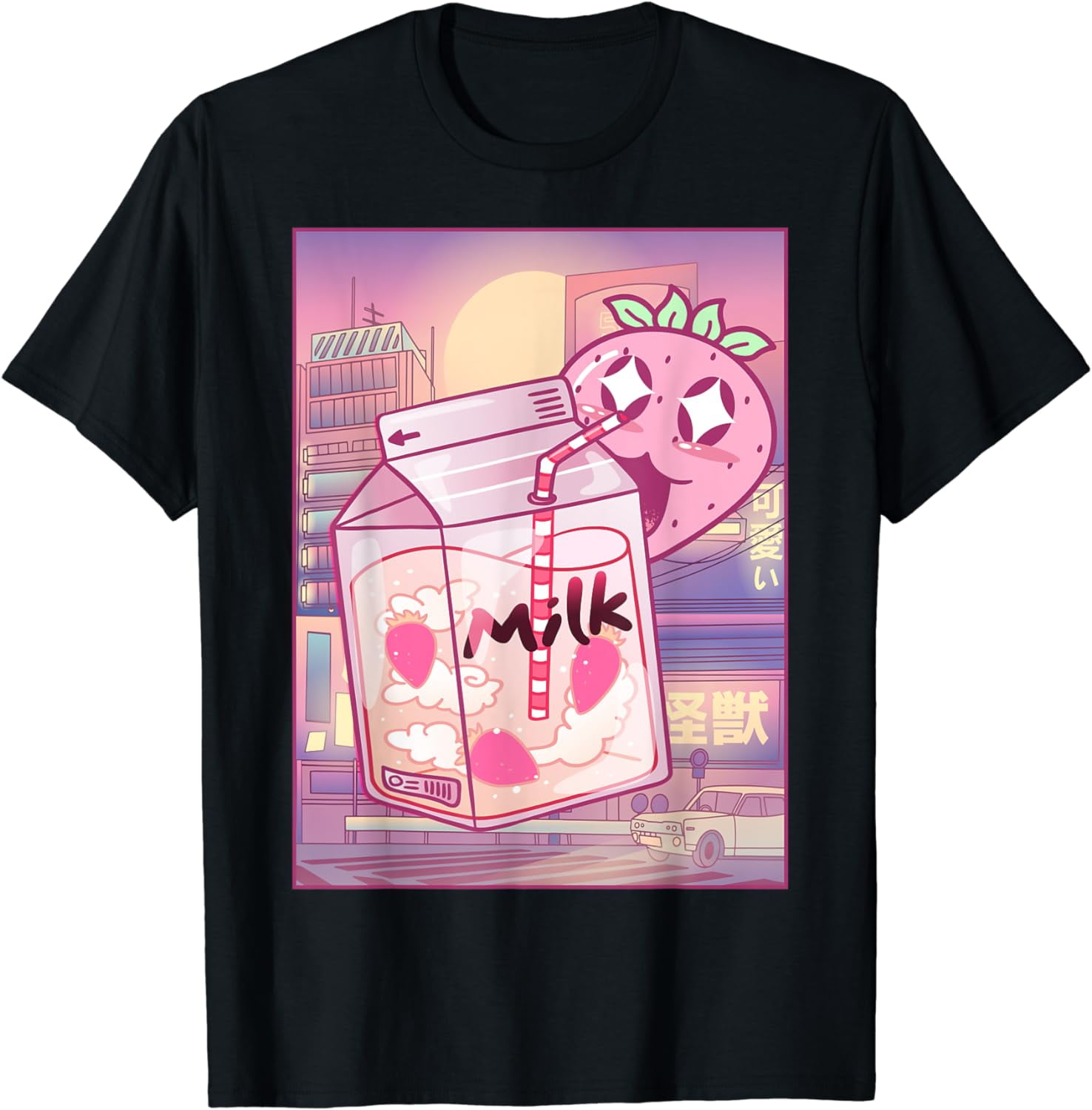 Strawberry Milk Shake Kawaii Anime T-Shirt - Walmart.com