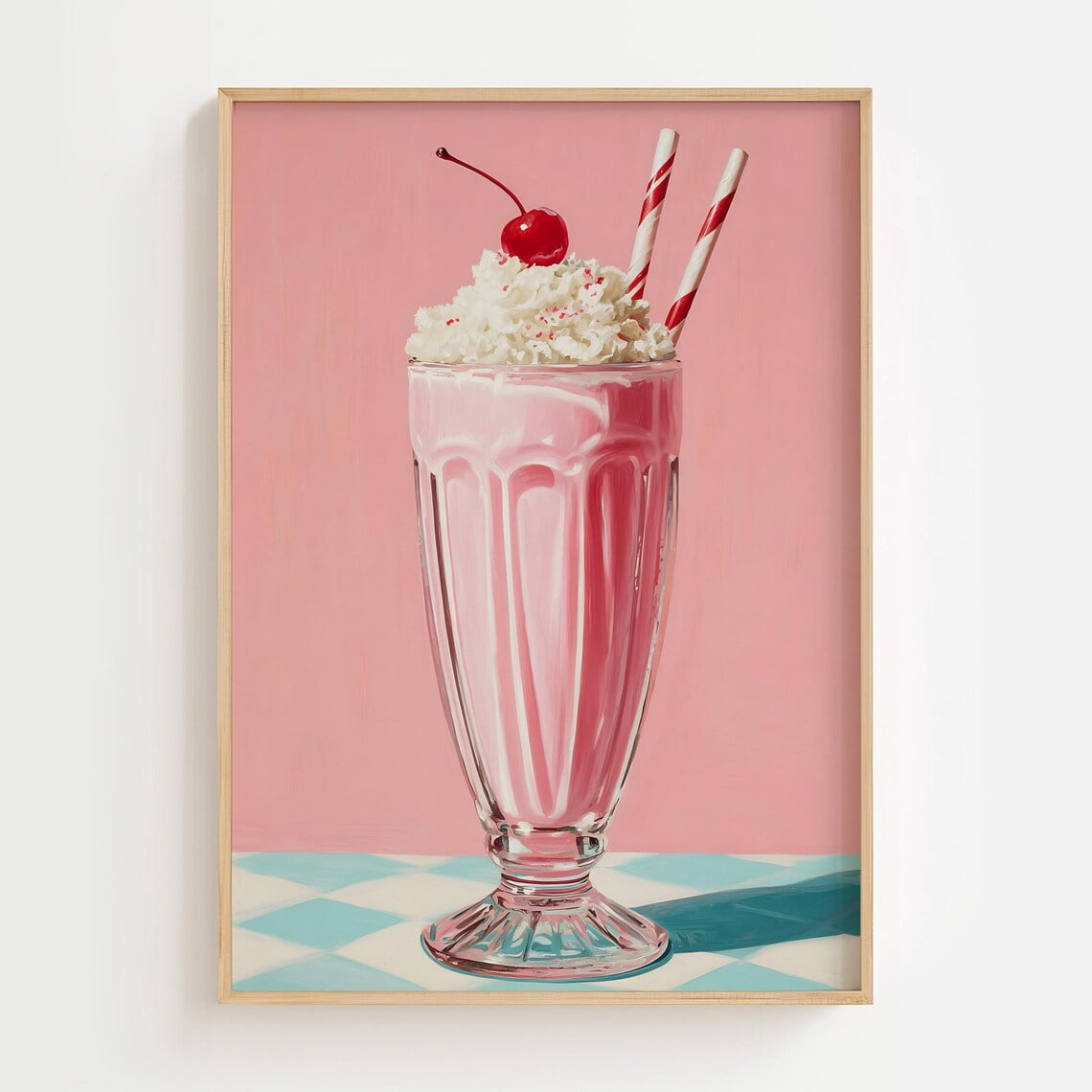 Strawberry Milkshake Wall Art, Retro Diner Pop Art Print, Pink Kitchen ...