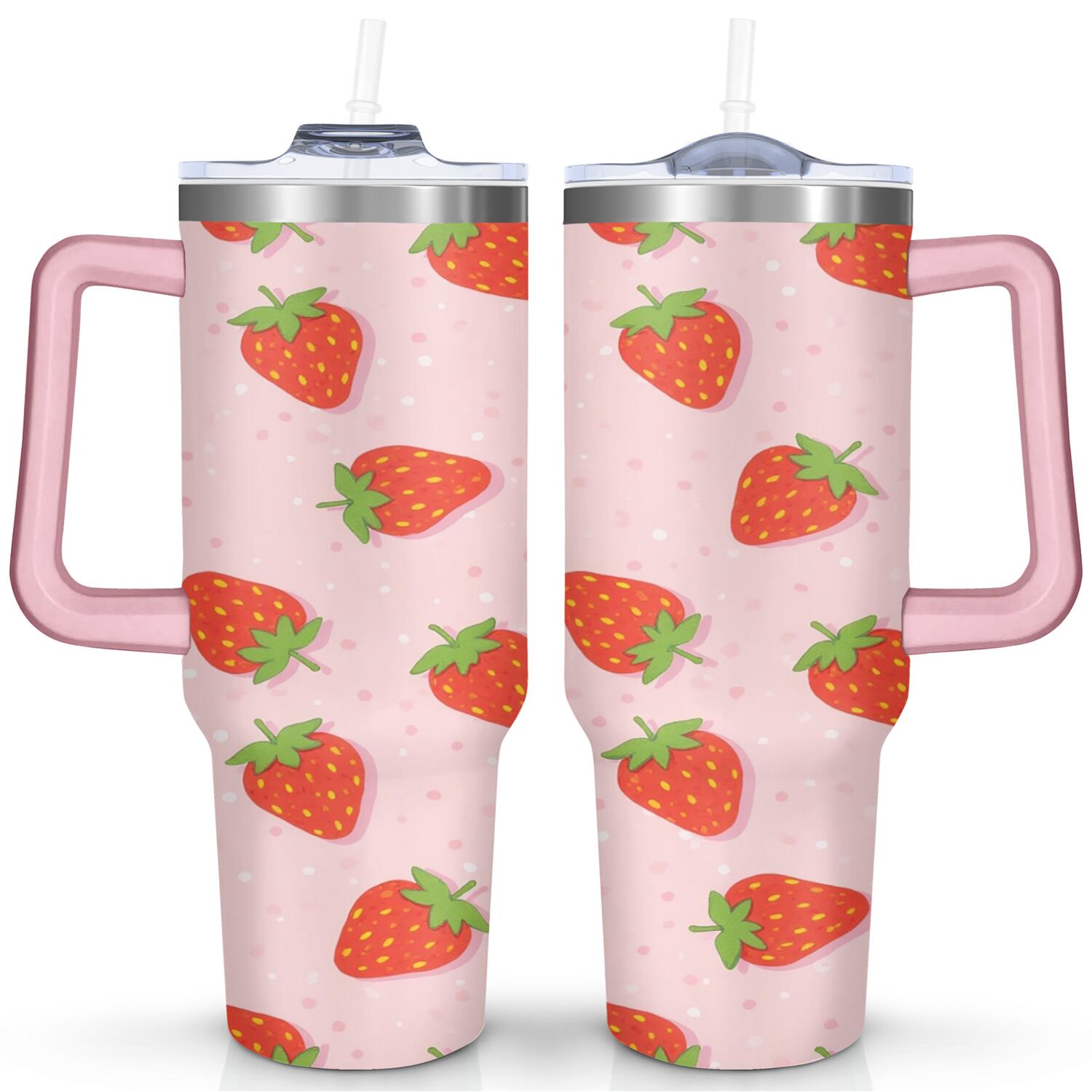 Strawberry Mug with Handle and Straws 40 OZ Insulated Travel Mug ...