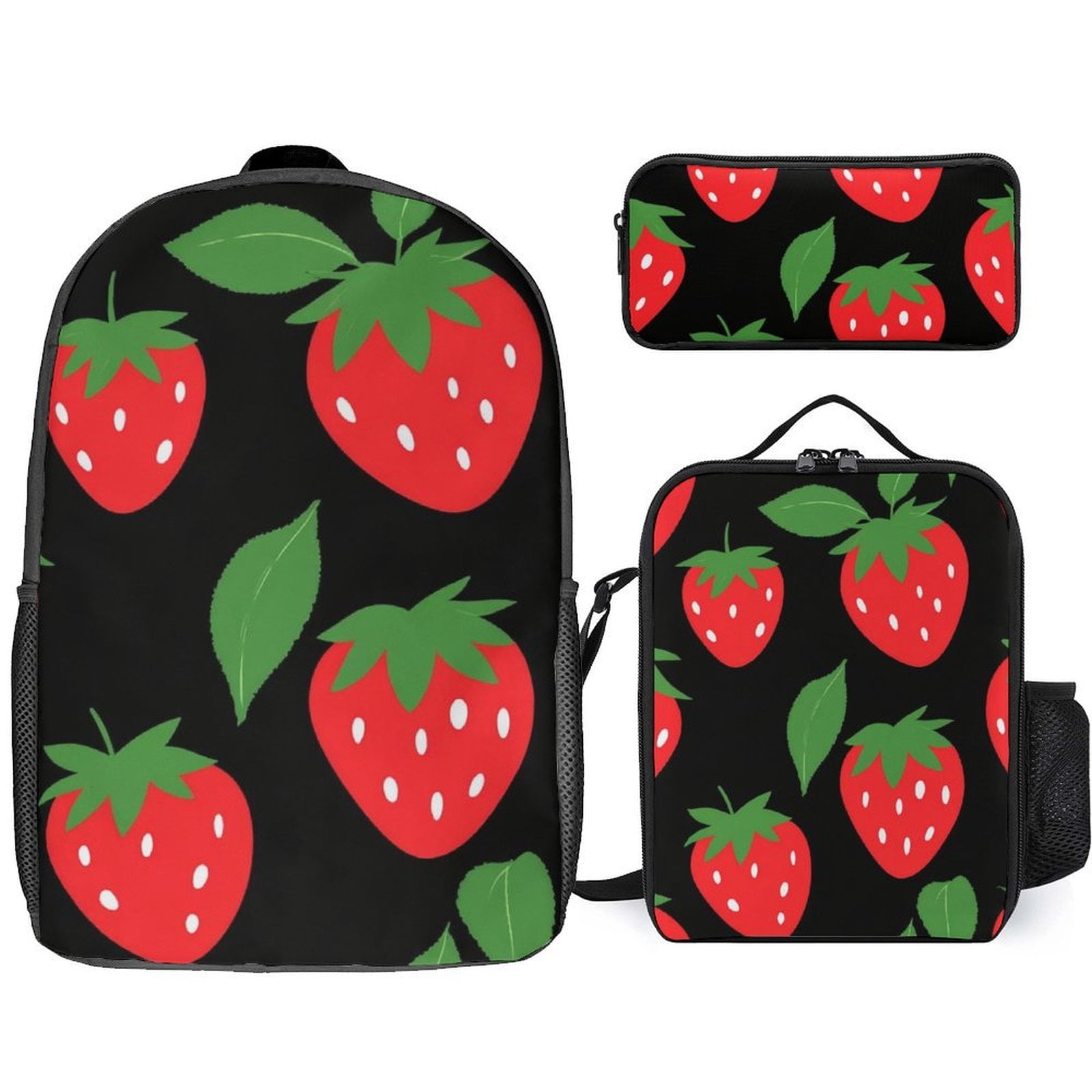 Strawberry Night Print-1 3D Printed 3pcs/Set Bags Laptop Daypack Backpack Lunch bag Pencil Case ...
