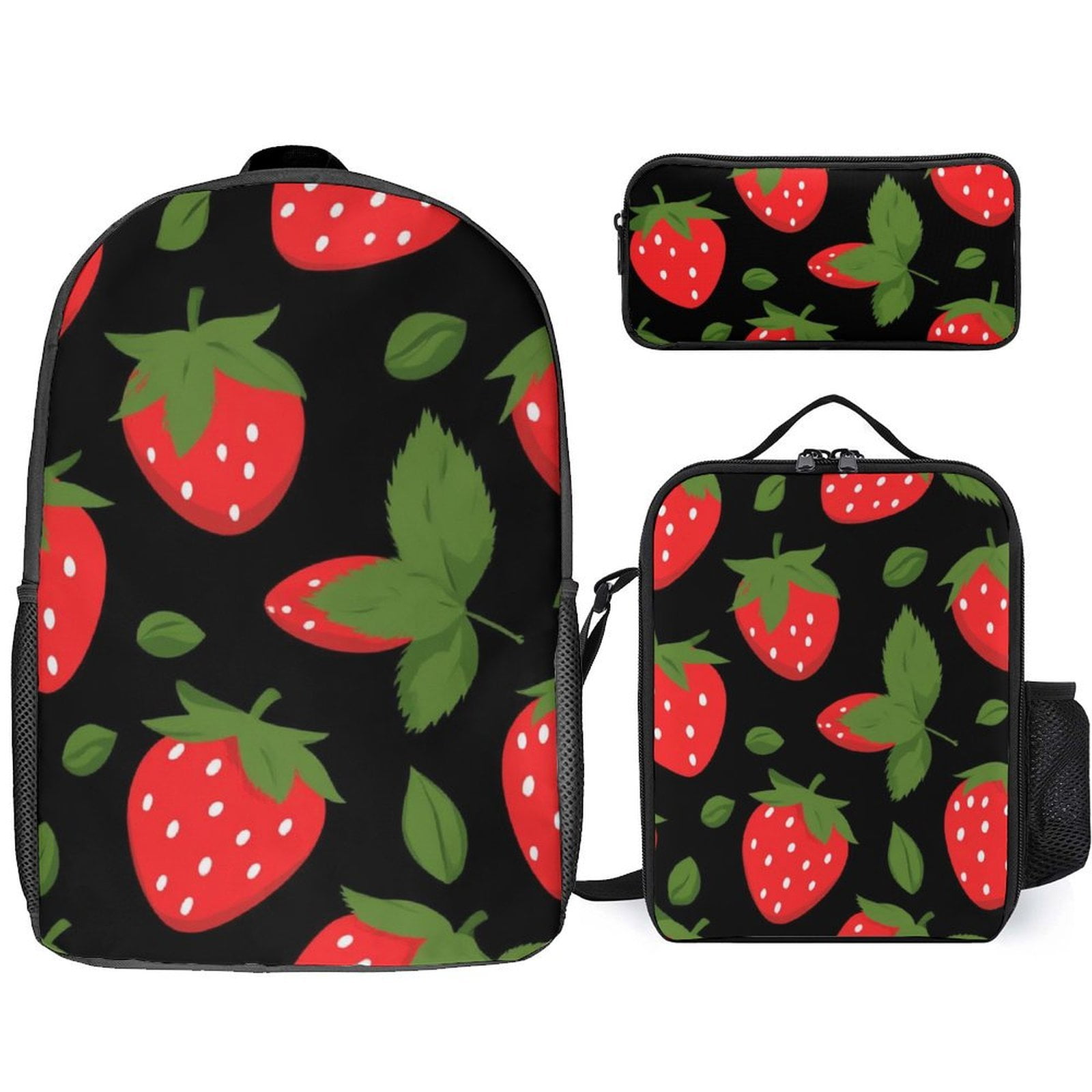 Strawberry Night Print-2 3D Printed 3pcs/Set Bags Laptop Daypack Backpack Lunch bag Pencil Case ...
