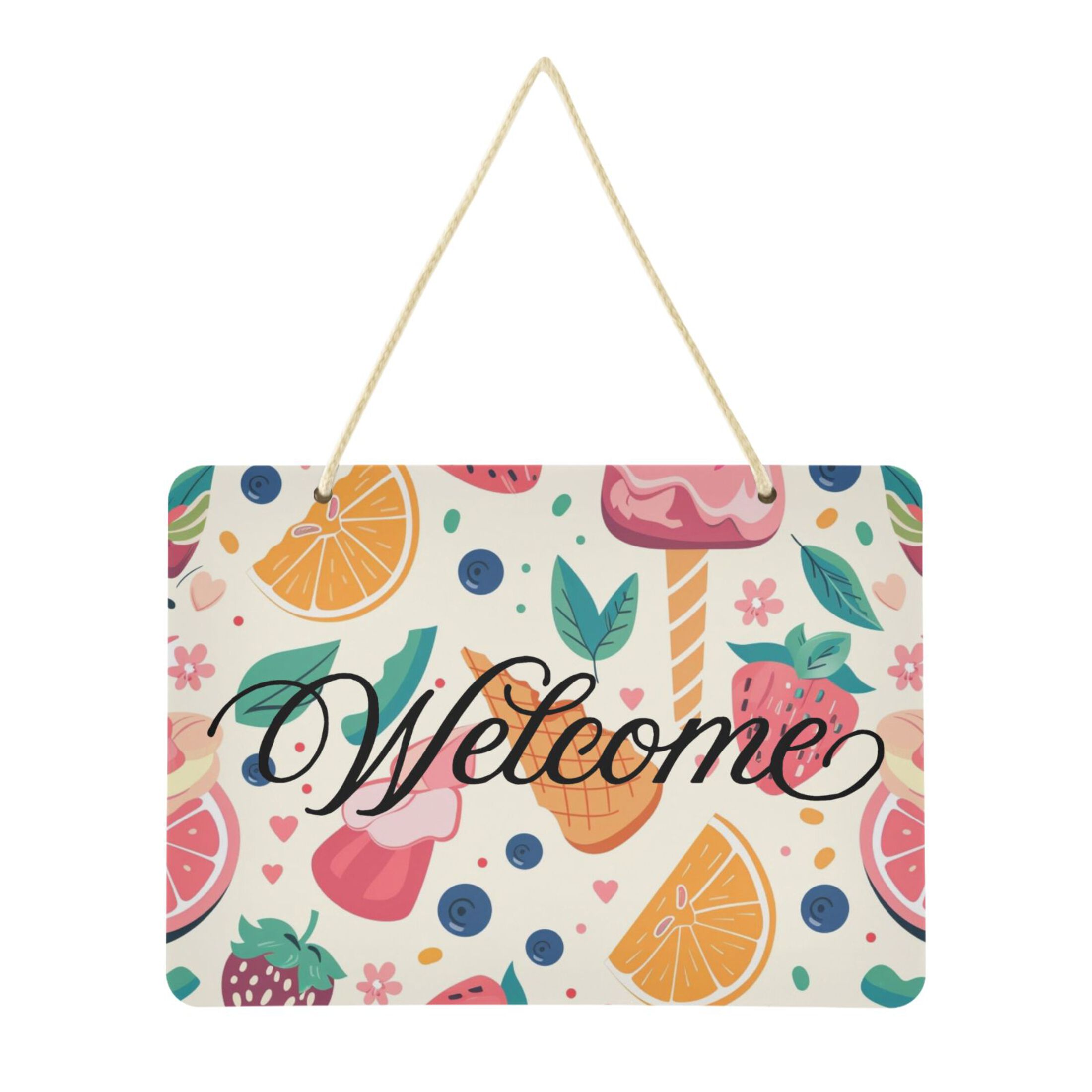 Strawberry Orange Blueberry Leaf Welcome Sign Front Door PVC 14x10 inch ...