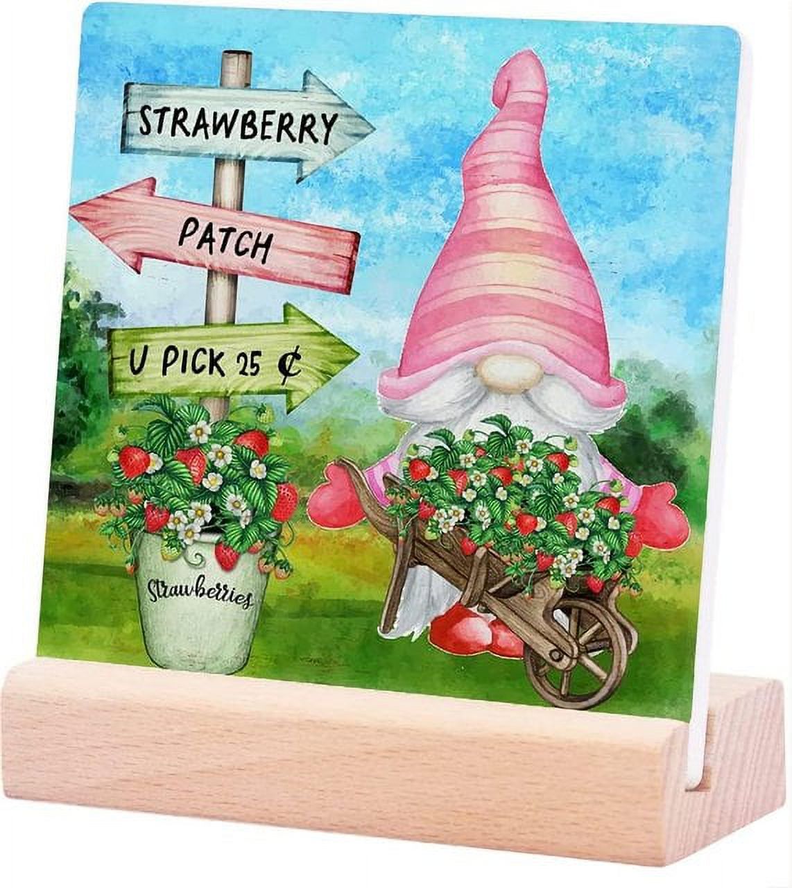 Strawberry Patch Gnome Table Sign Plaque Desk Decor Strawberry Tabletop ...