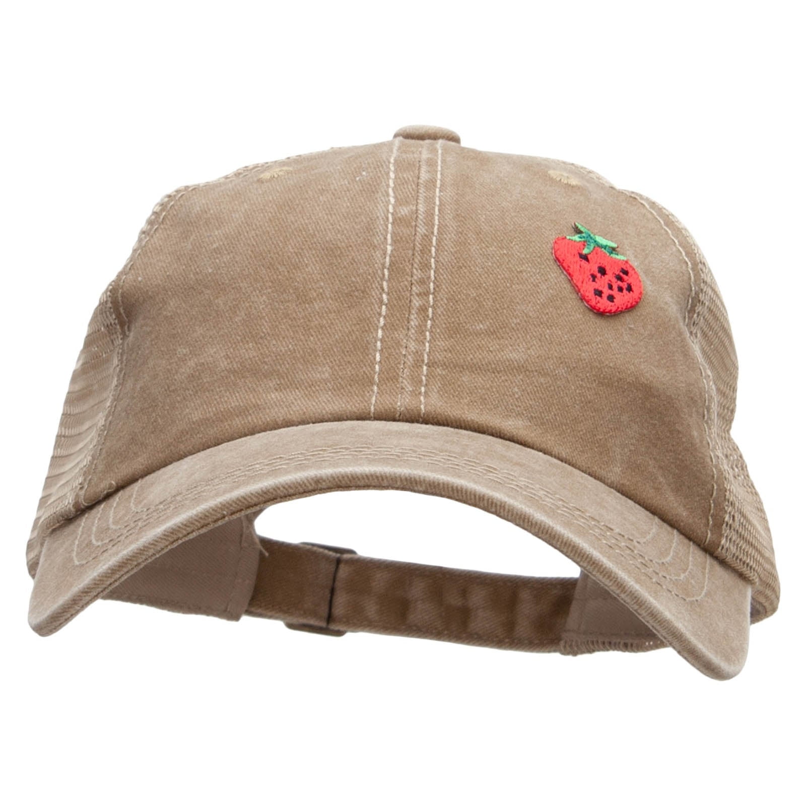 Strawberry Patched Pigment Dyed Mesh Cap - Dark Beige Khaki OSFM ...