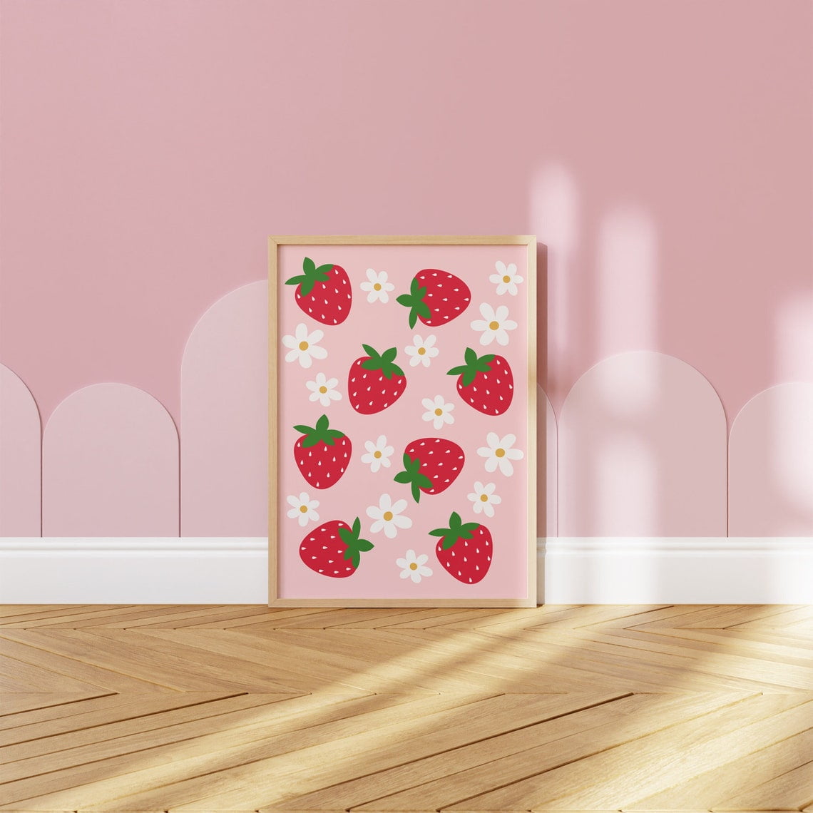 Strawberry Pattern Print // Strawberry And Daisy Wall Art, Nursery ...