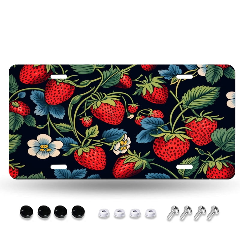 Strawberry Pattern in The Style of Art Nouveau License Plate Frame ...