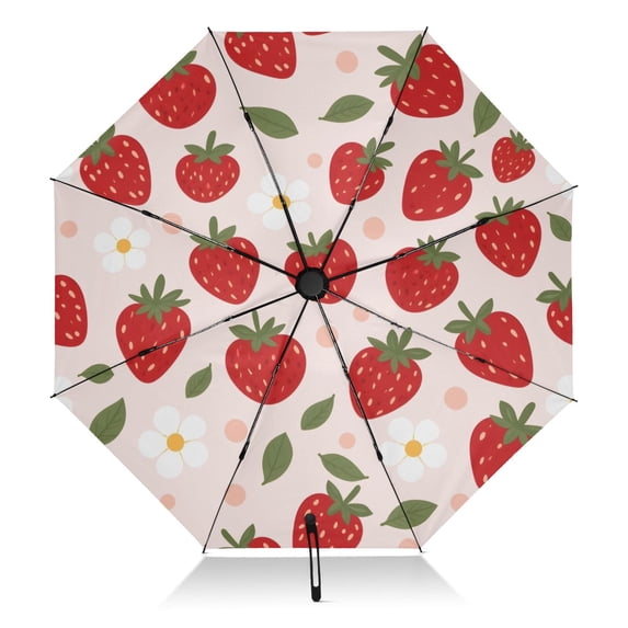 Strawberry Pattern Umbrella Folding Sun Umbrella Travel Auto Open Close ...