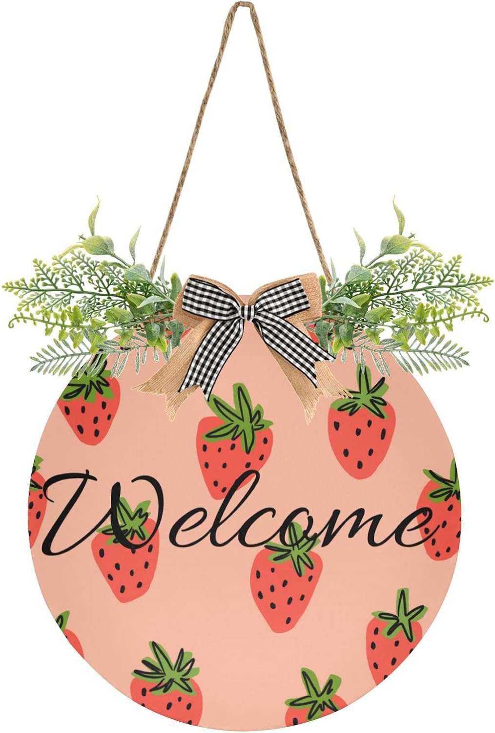Strawberry Pattern Welcome Sign for Front Door, Round Sign Hanging ...