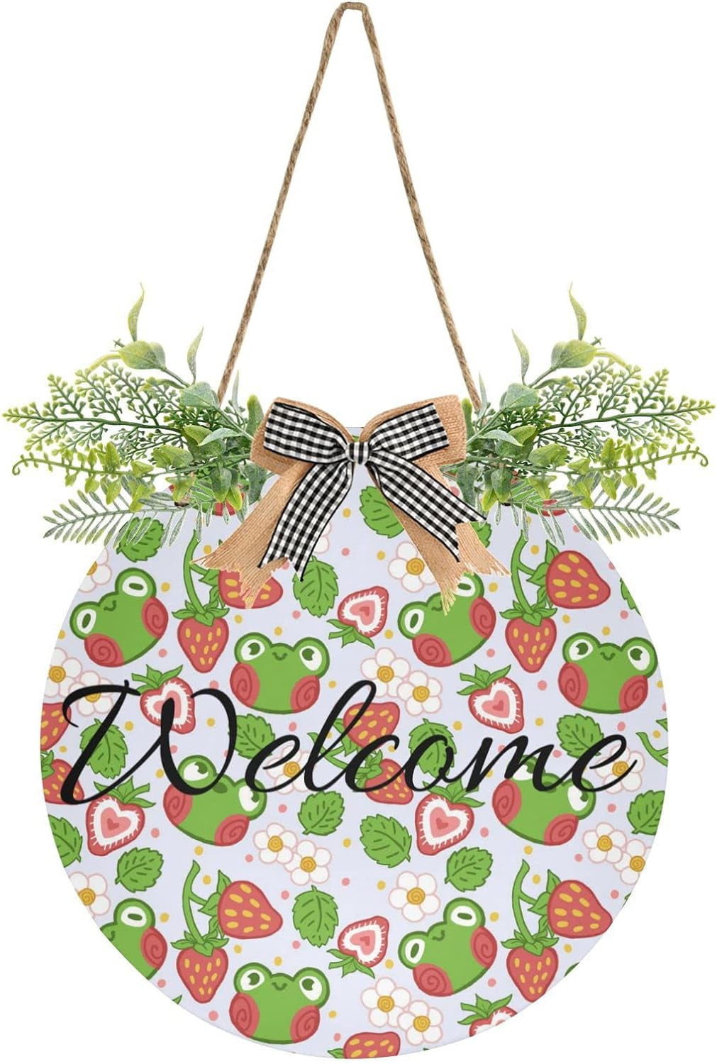 Strawberry Pattern Welcome Sign for Front Door, Round Sign Hanging ...