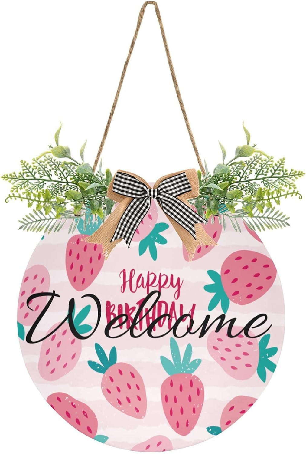 Strawberry Pattern Welcome Sign for Front Door, Round Sign Hanging ...
