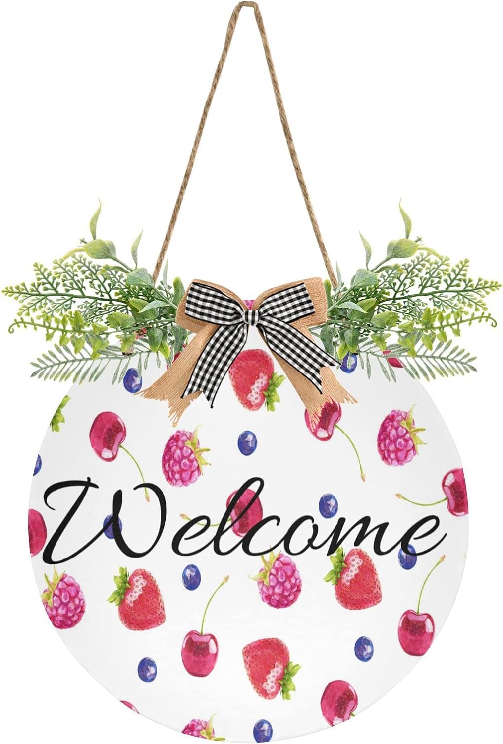 Strawberry Pattern Welcome Sign for Front Door, Round Sign Hanging ...