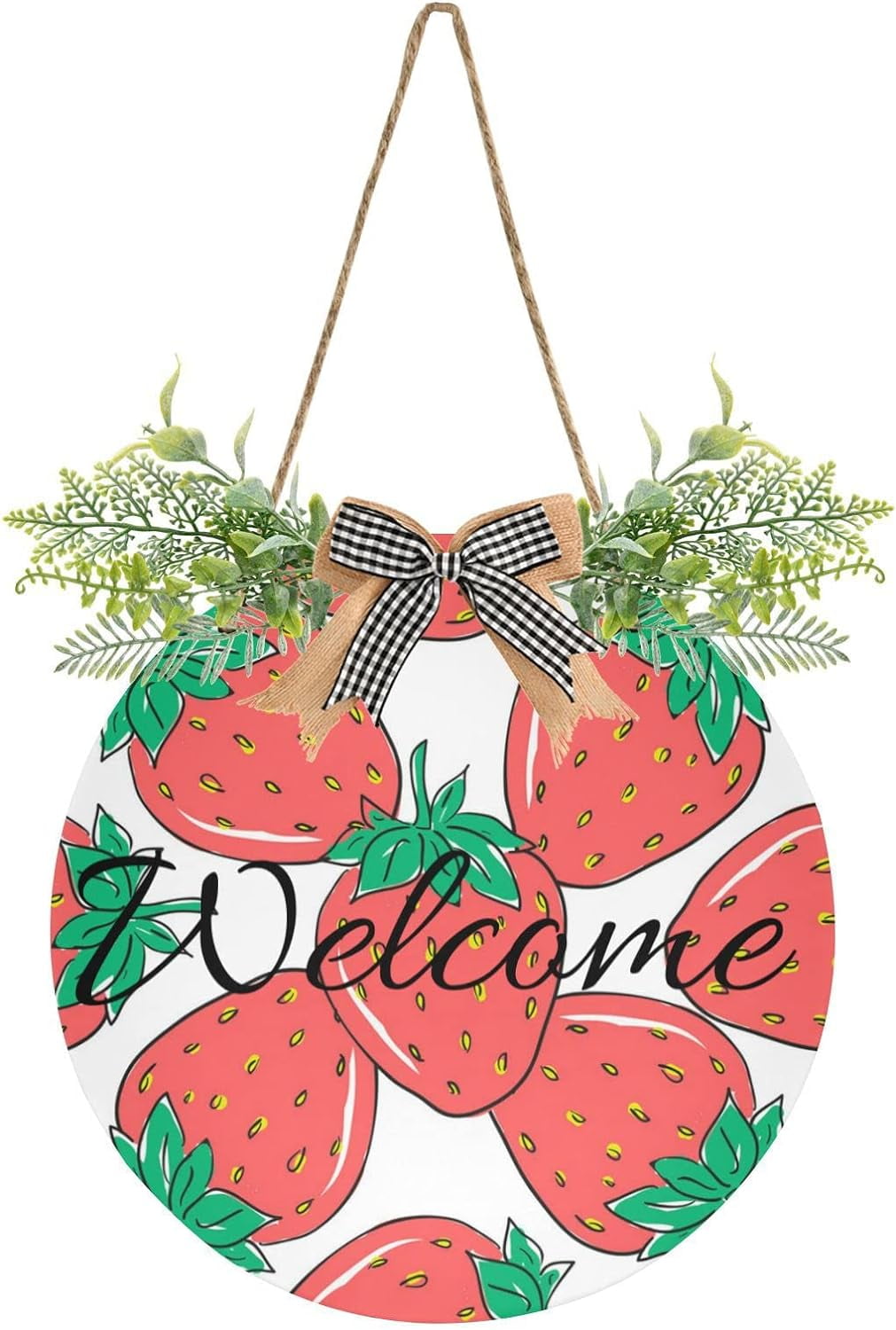 Strawberry Pattern Welcome Sign for Front Door, Round Sign Hanging ...
