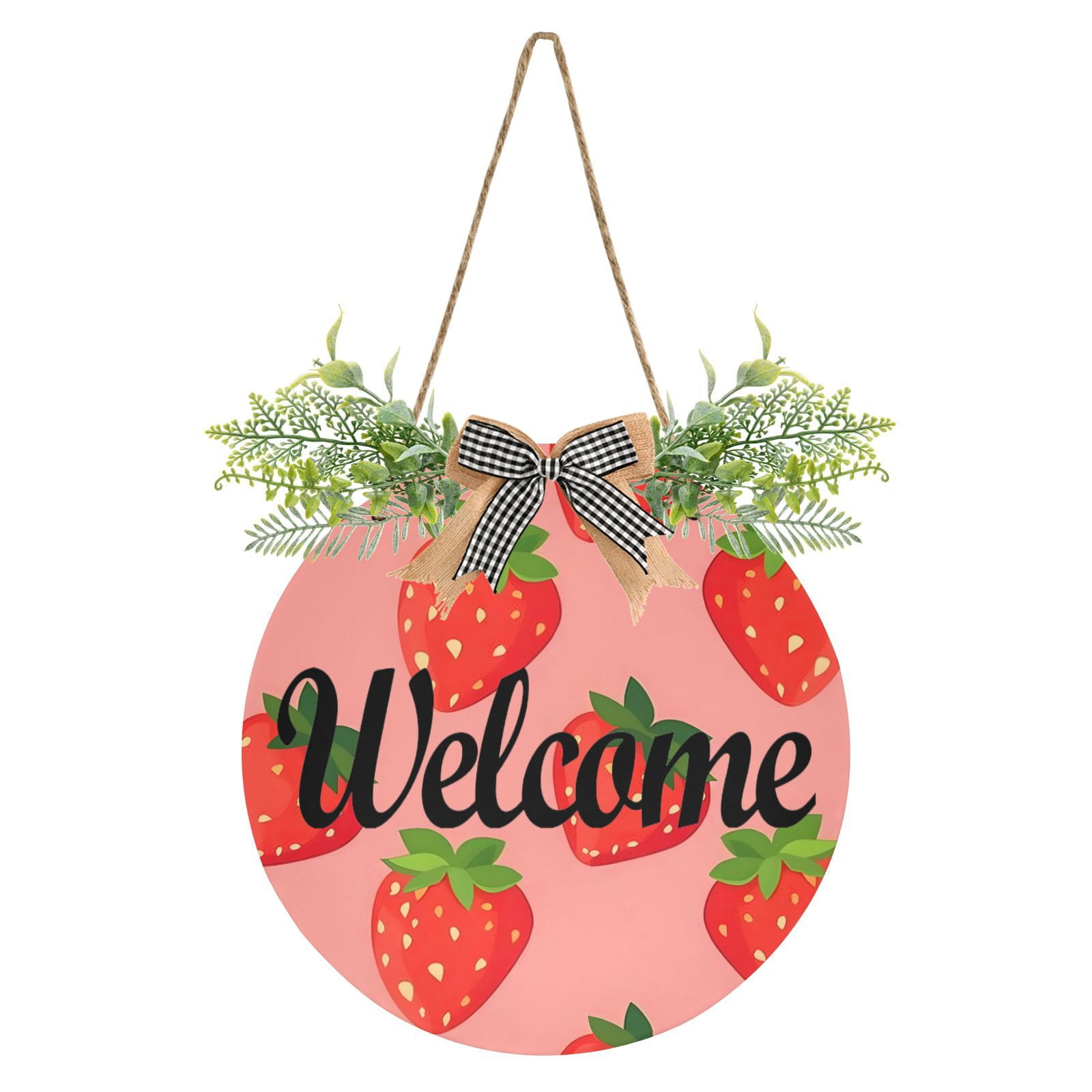Strawberry Pattern Welcome Sign for Front Door Wreath Door Sign for ...