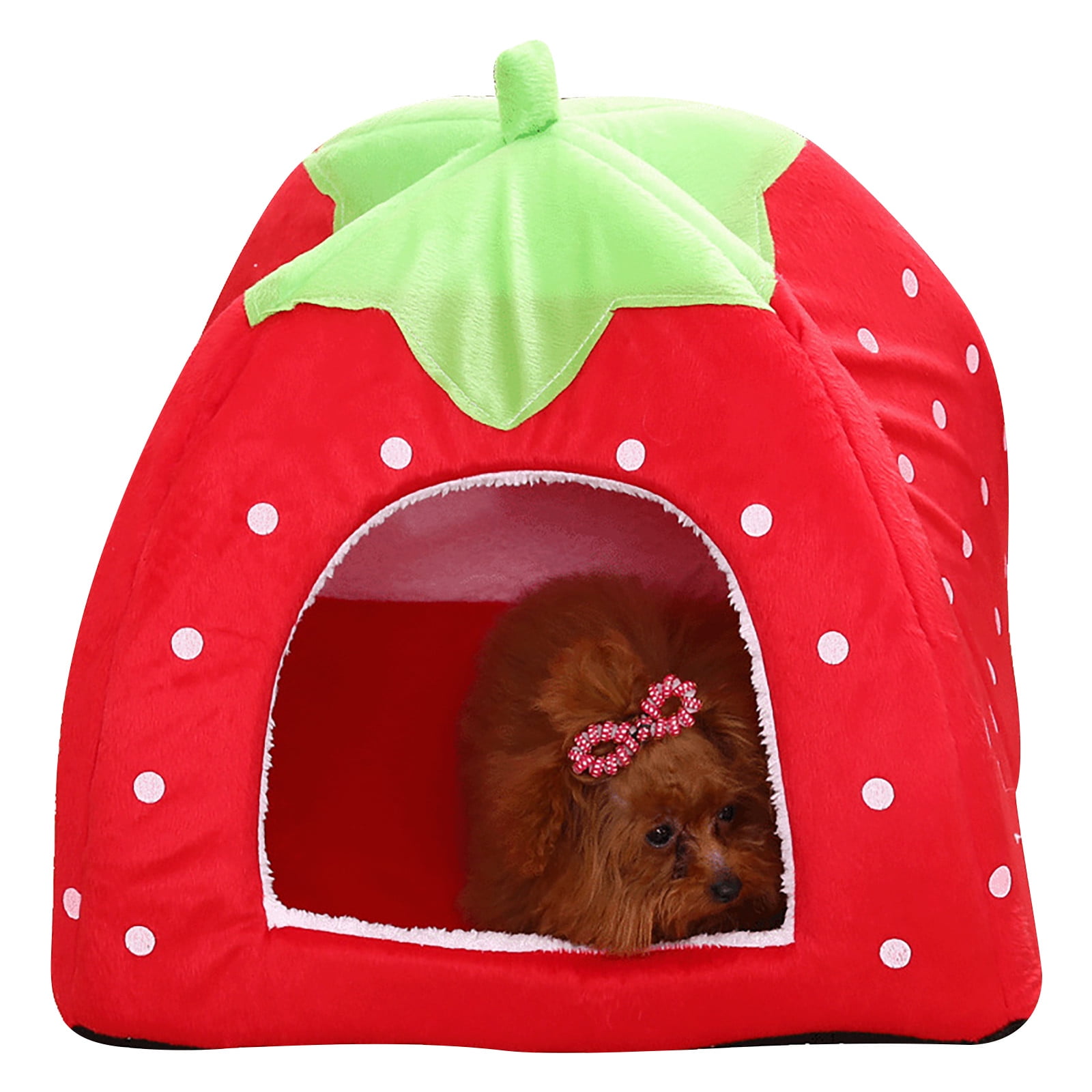 Strawberry Pet Bed Yurt - Foldable Indoor Warm House for Cats and Small ...