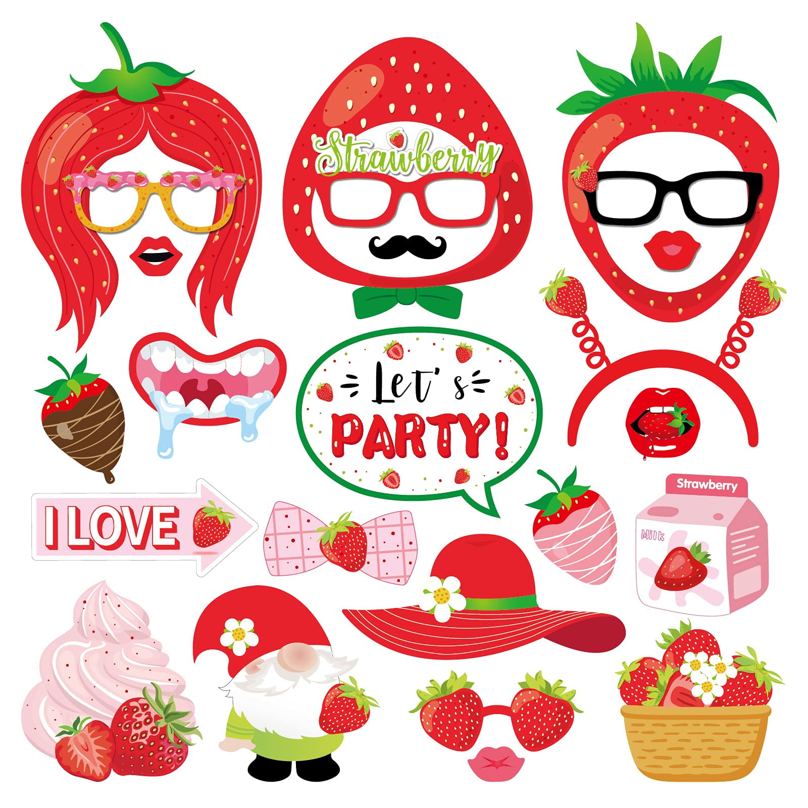 Strawberry Photo Booth Props Kit - 25Pcs Sweet Berry Party Selfie Props ...