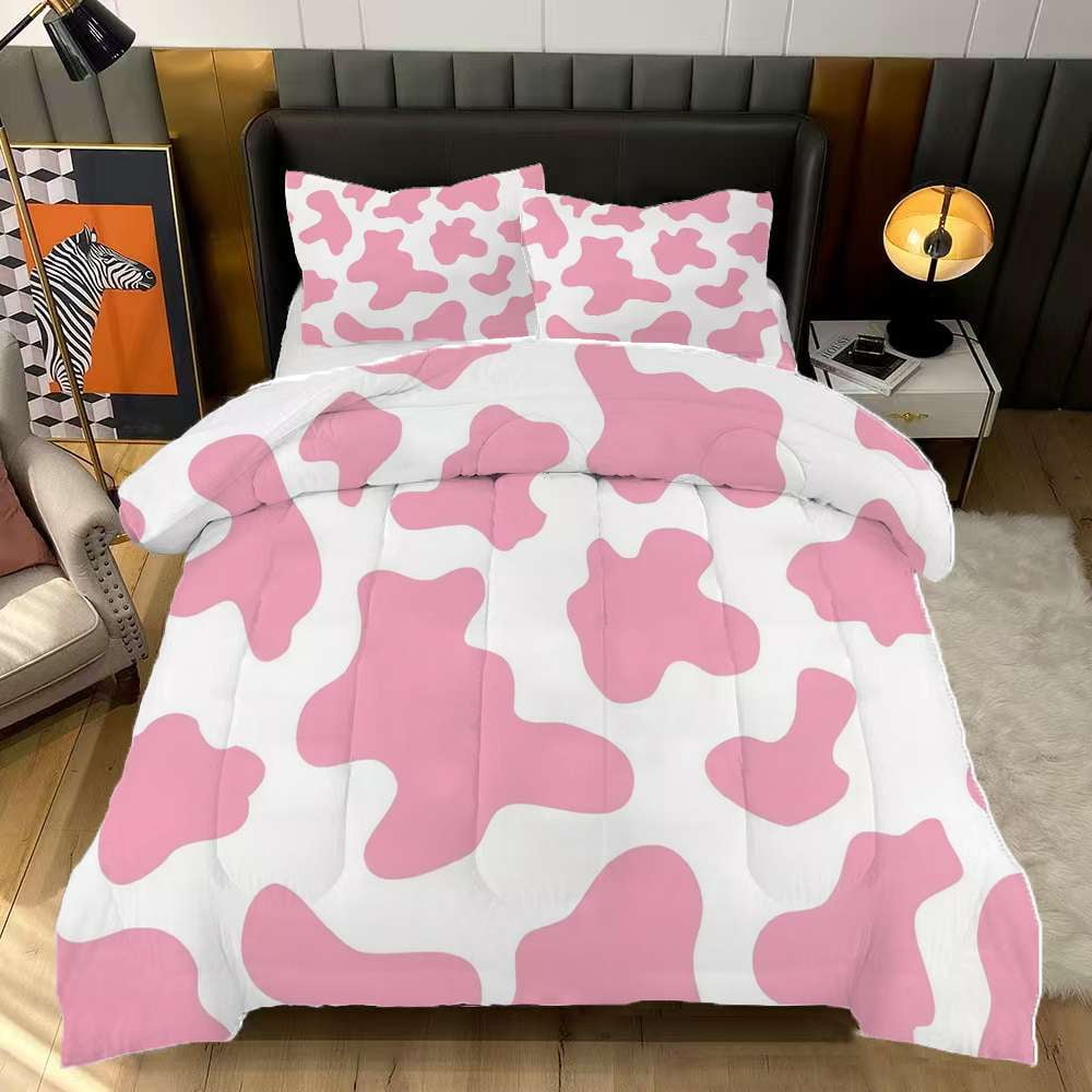 Strawberry Pink Cow Print Pattern Comforter Set Queen Size Bedding Set ...