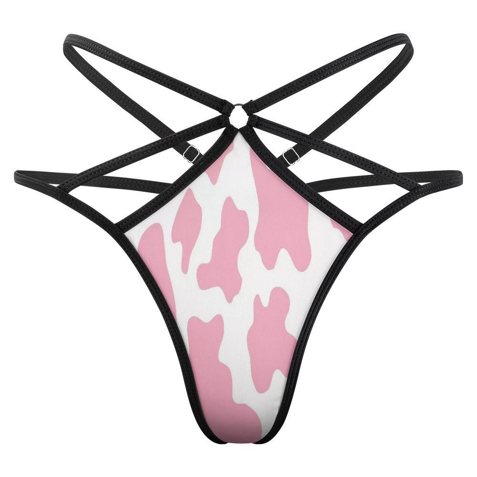 Strawberry Pink Cow Print Pattern Open Type Women's Panties Crotch ...