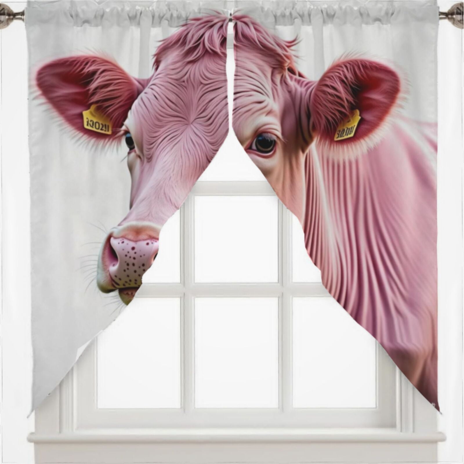 Strawberry Pink Highland Cow Pattern Swag Valances For Windows 2 Pack ...