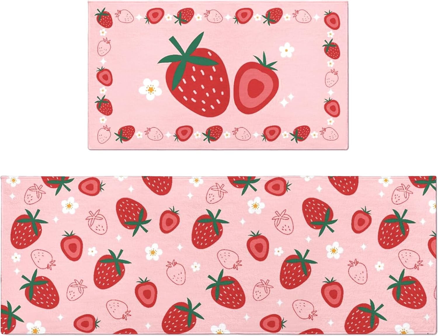 Strawberry Pink Kitchen Mats for Floor Set of 2, Flower Floor Mat ...
