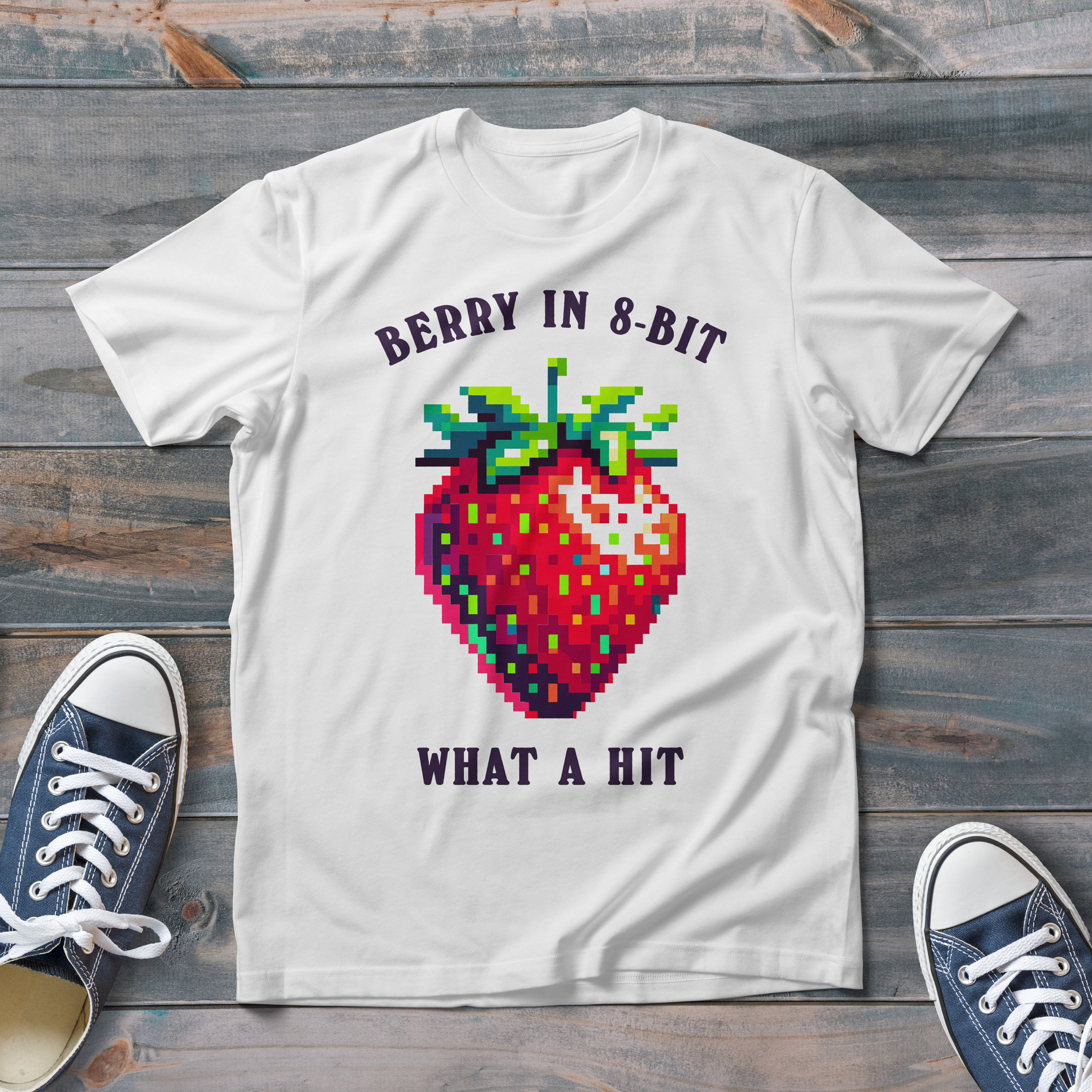 Strawberry Pixelated Berry In 8 Bit Cartoon Style Unisex T-Shirt, Retro ...