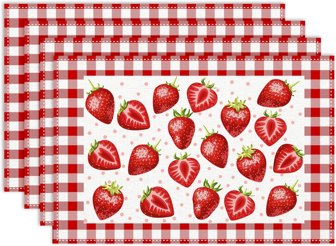 Strawberry Placemat Set of 6, 12x18 Inch Spring Summer Red Buffalo ...