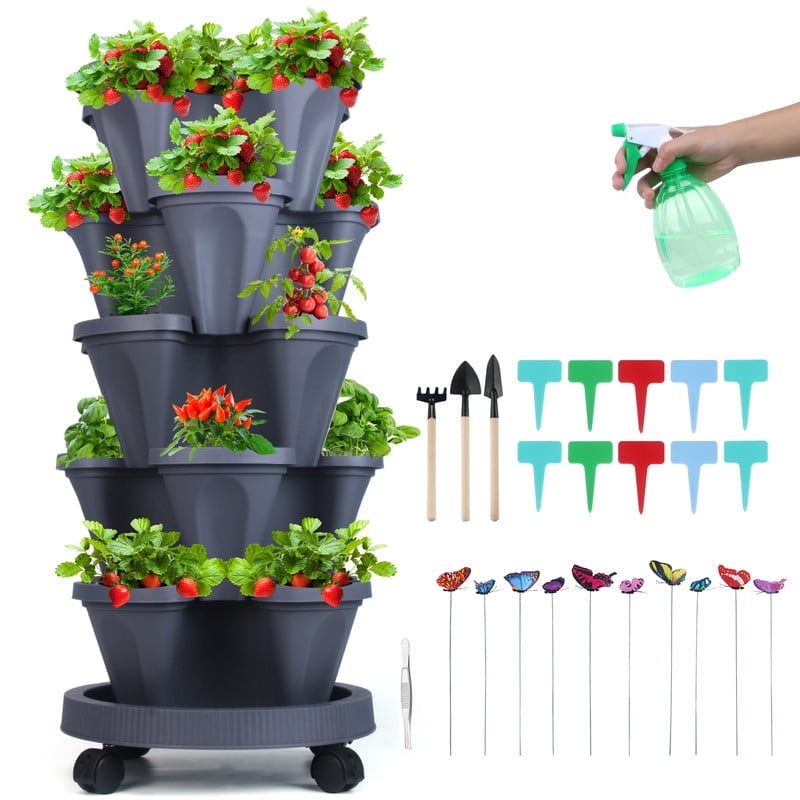 Strawberry Planter, 5 Tier Stackable Gaden Tower for Flowers ...