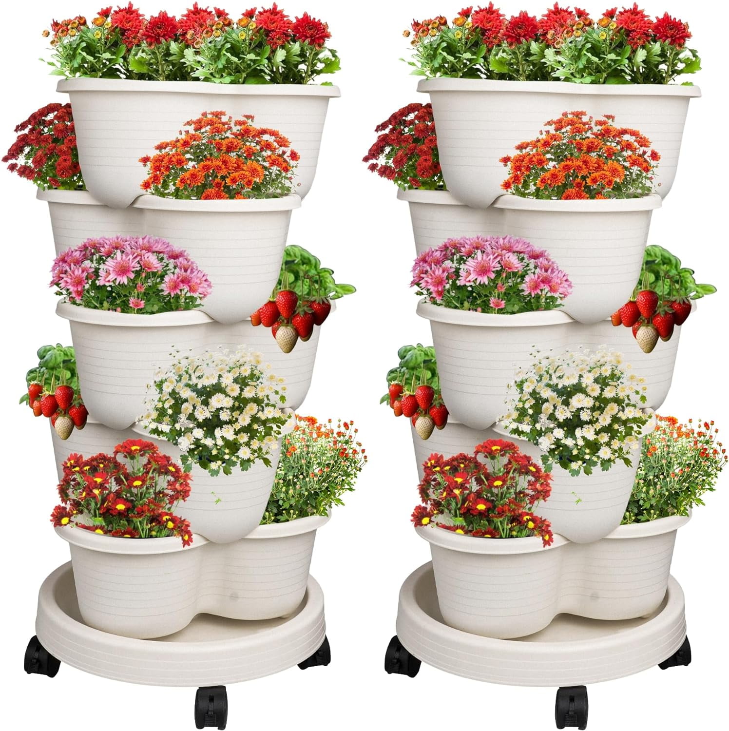 Strawberry Planter, Stackable Gaden Tower for Flowers, Vegetables, Grow ...