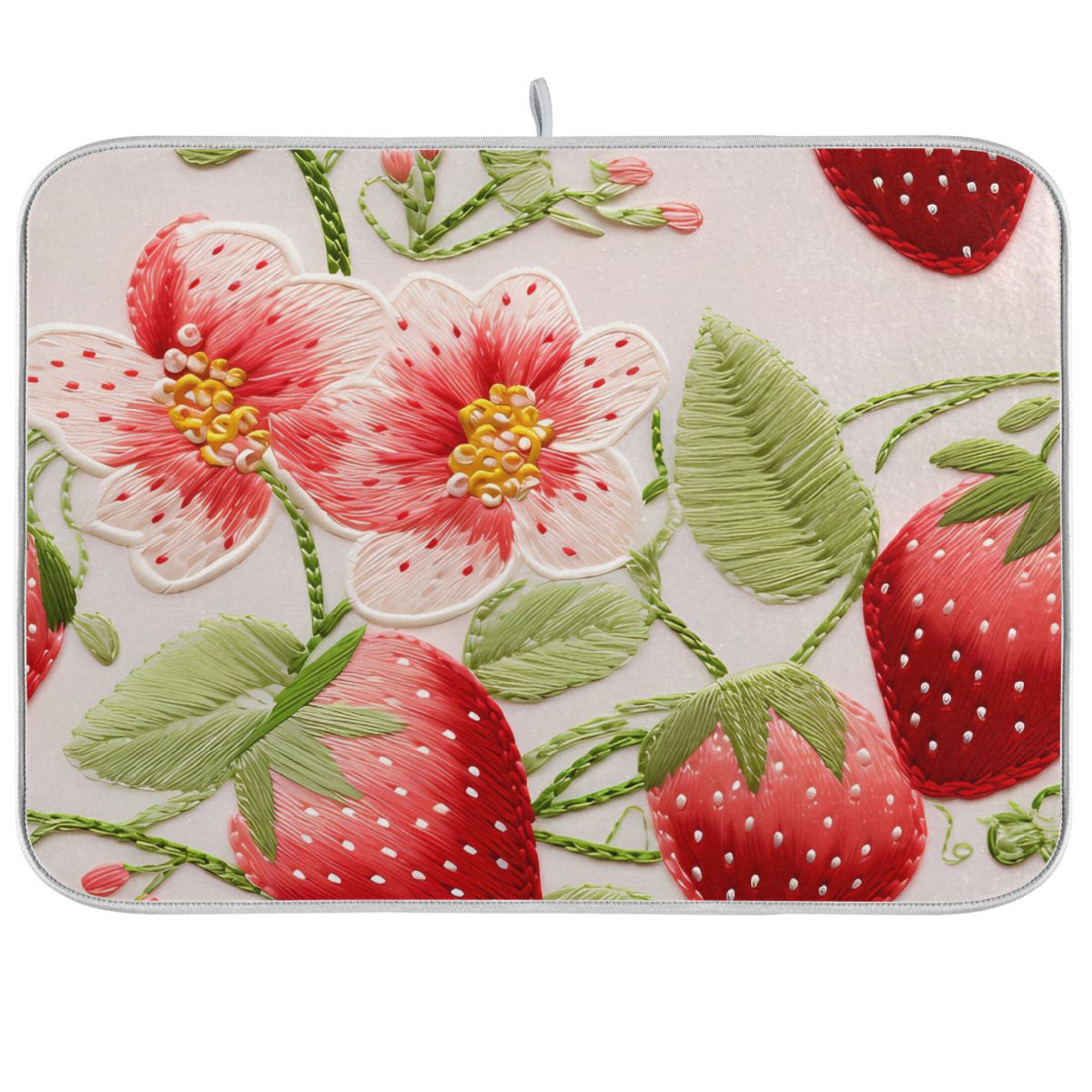 Strawberry Plants Dish Drying Mat Microfiber Kitchen Pad Large Counter ...