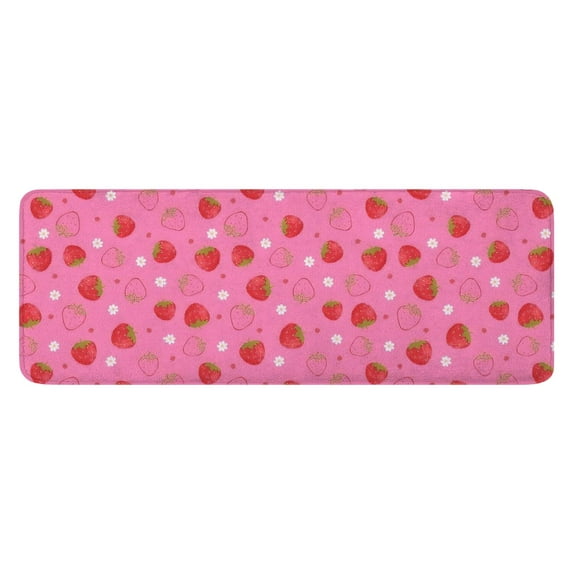 Strawberry Plants Fruit Flower Pink Pattern Kitchen Rug Mat,Kitchen ...