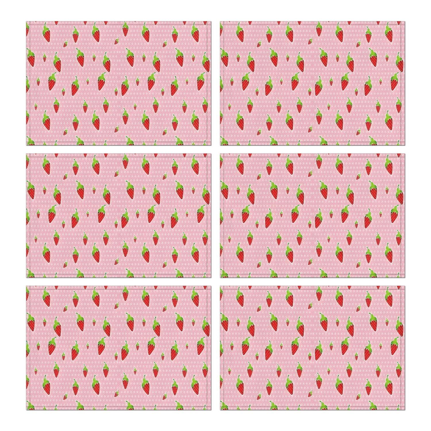 Strawberry Plants Fruit Polka Dot Pink Pattern Summer Placemats Table ...