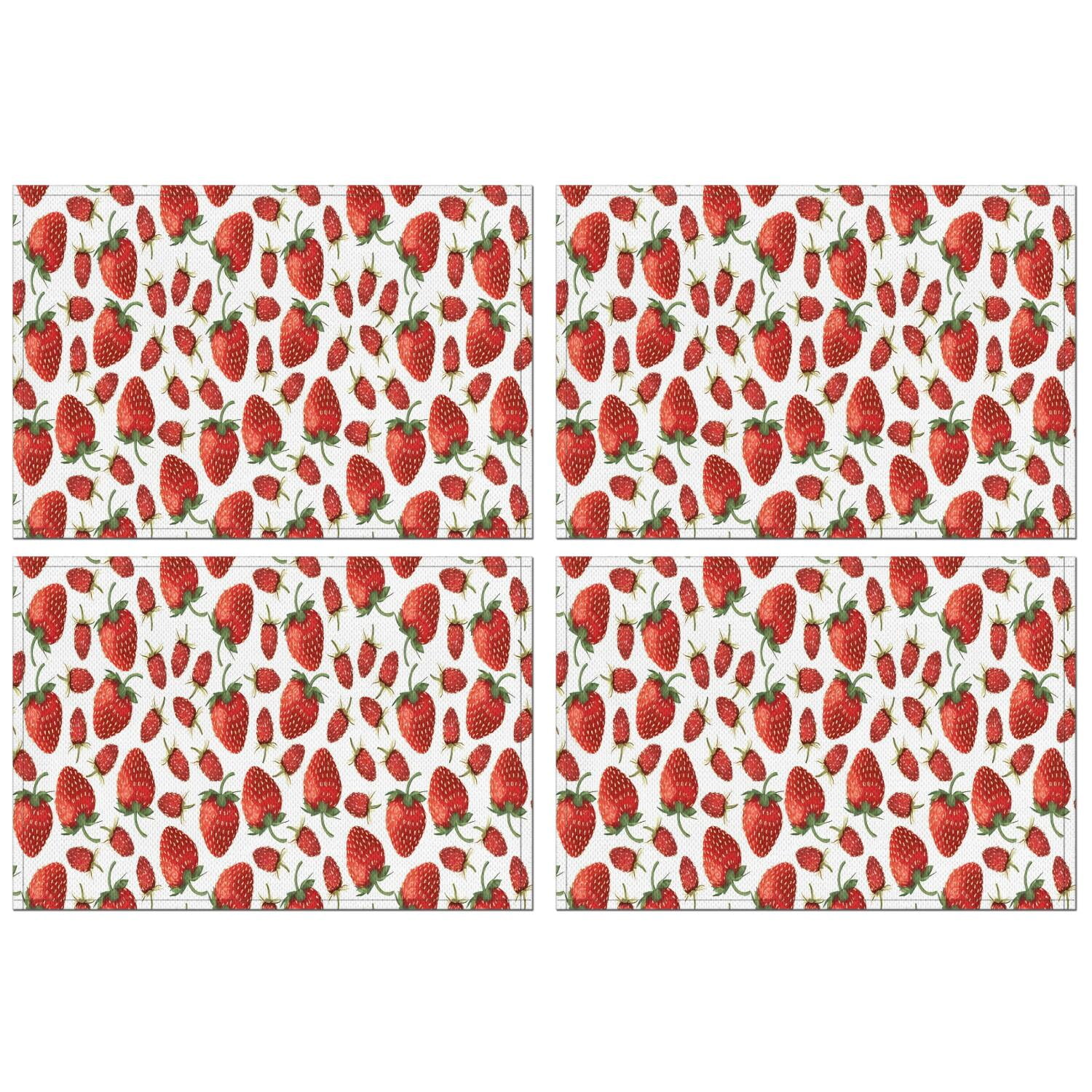 Strawberry Plants Fruit White Pattern Summer Placemats Table Placemats ...