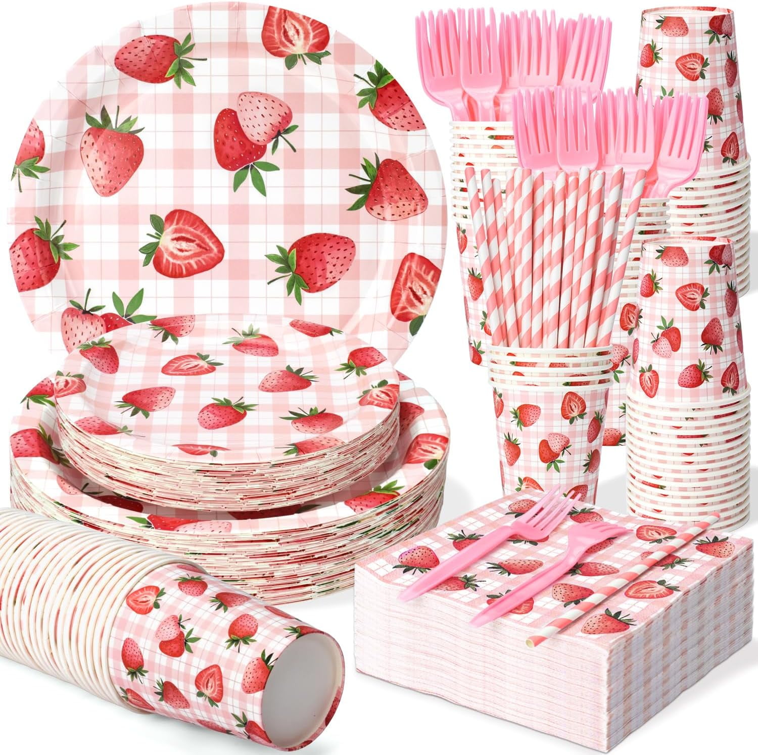 Strawberry Plates and Napkins Tableware Set, Plates Napkins Cups Straws ...