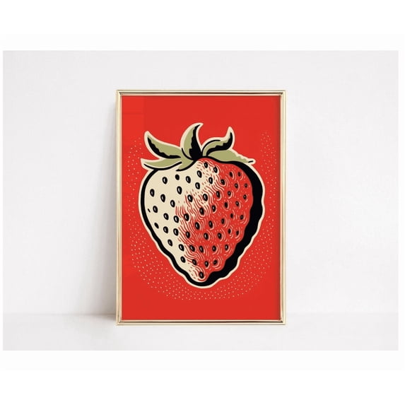 Strawberry Poster Trendy Fruits Food Wall Art For Kitchen And House ...