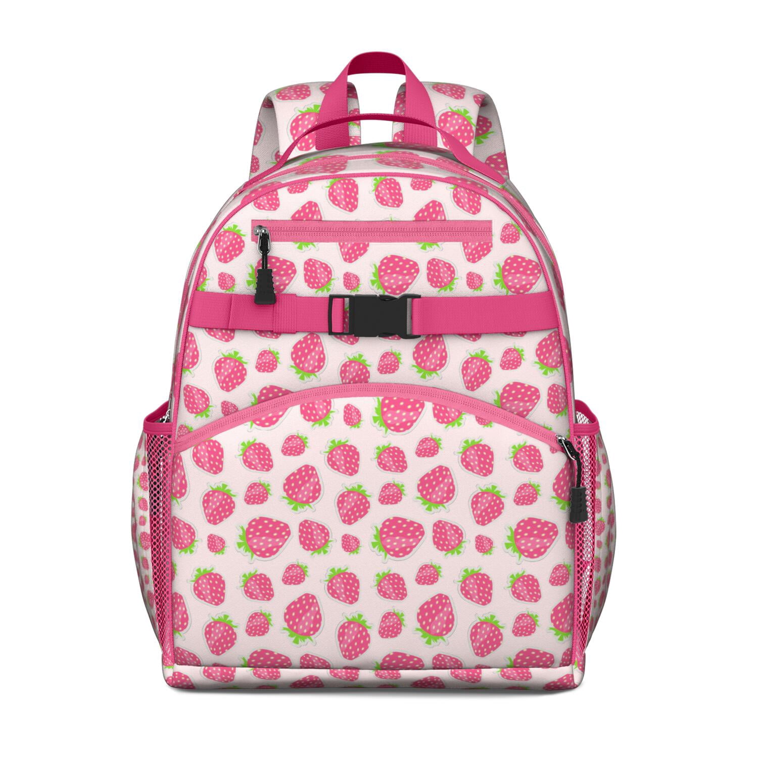 Strawberry Print Backpack, Stylish Waterproof Lightweight Large ...
