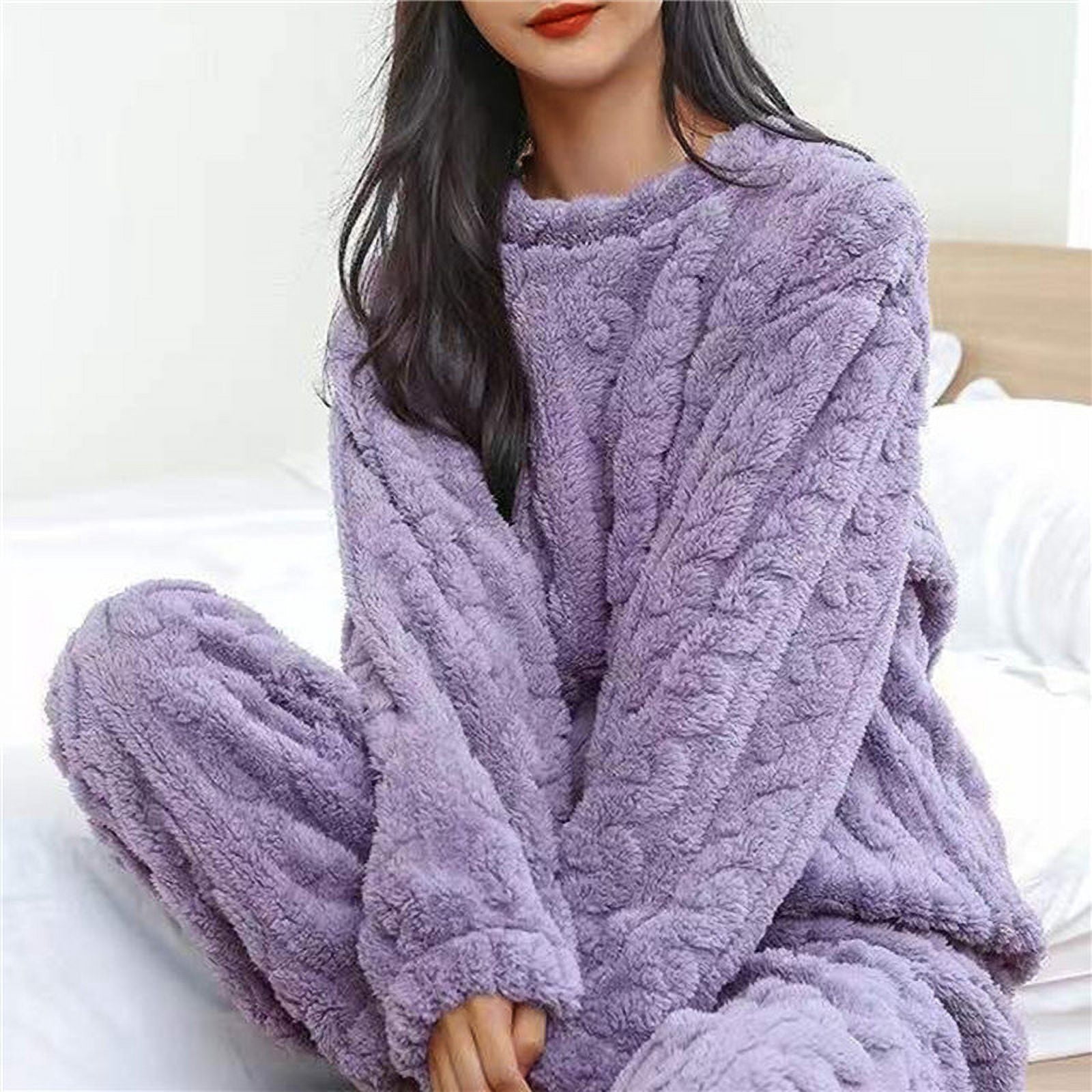 Strawberry Print Sleepwear Women Pajamas Set Winter Fleece Velvet 2 ...