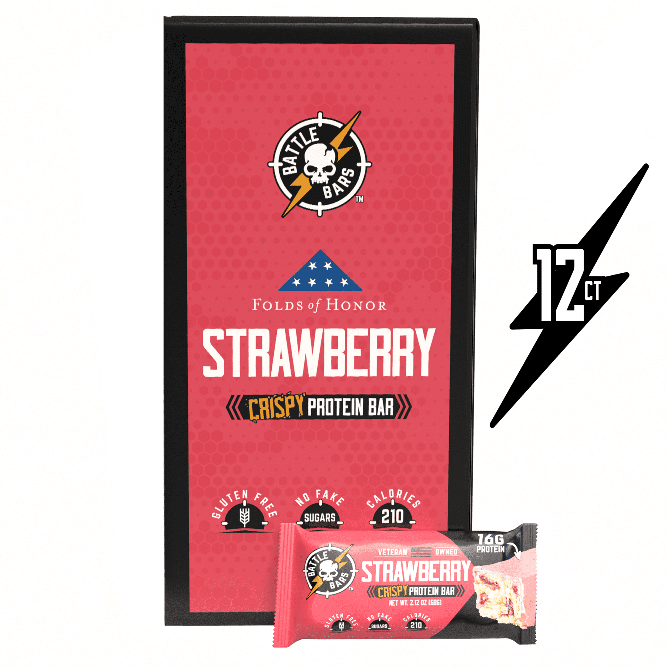 Battle Bars Strawberry Marshmallow-Crisp Protein Bars, 12 Pack, 2.10oz ...