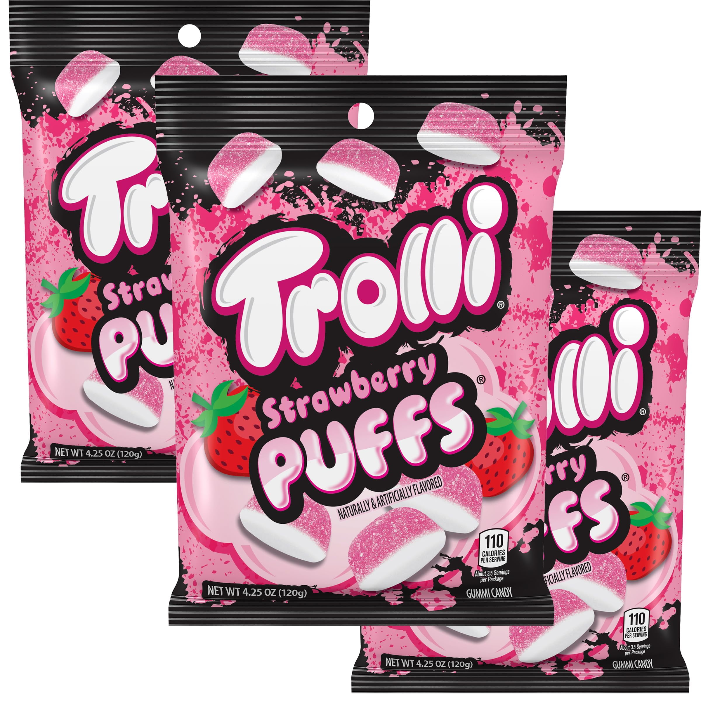 Strawberry Puffs, 4.25oz Bags (Pack of 3), Pink Gummy Candy - Walmart.com