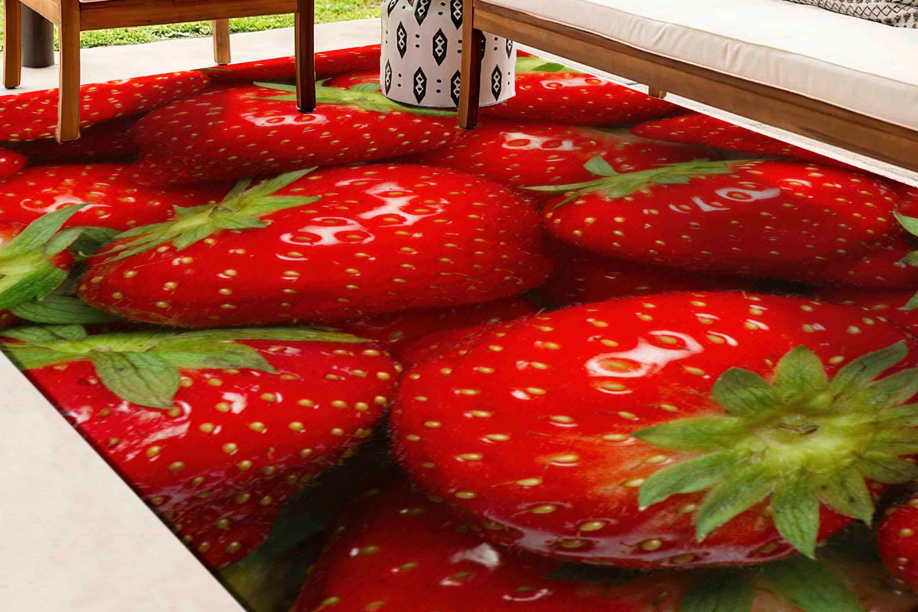 Strawberry Rugs, Red Rugs, Kitchen Rug, Modern Rug, Entry Rug, Round ...