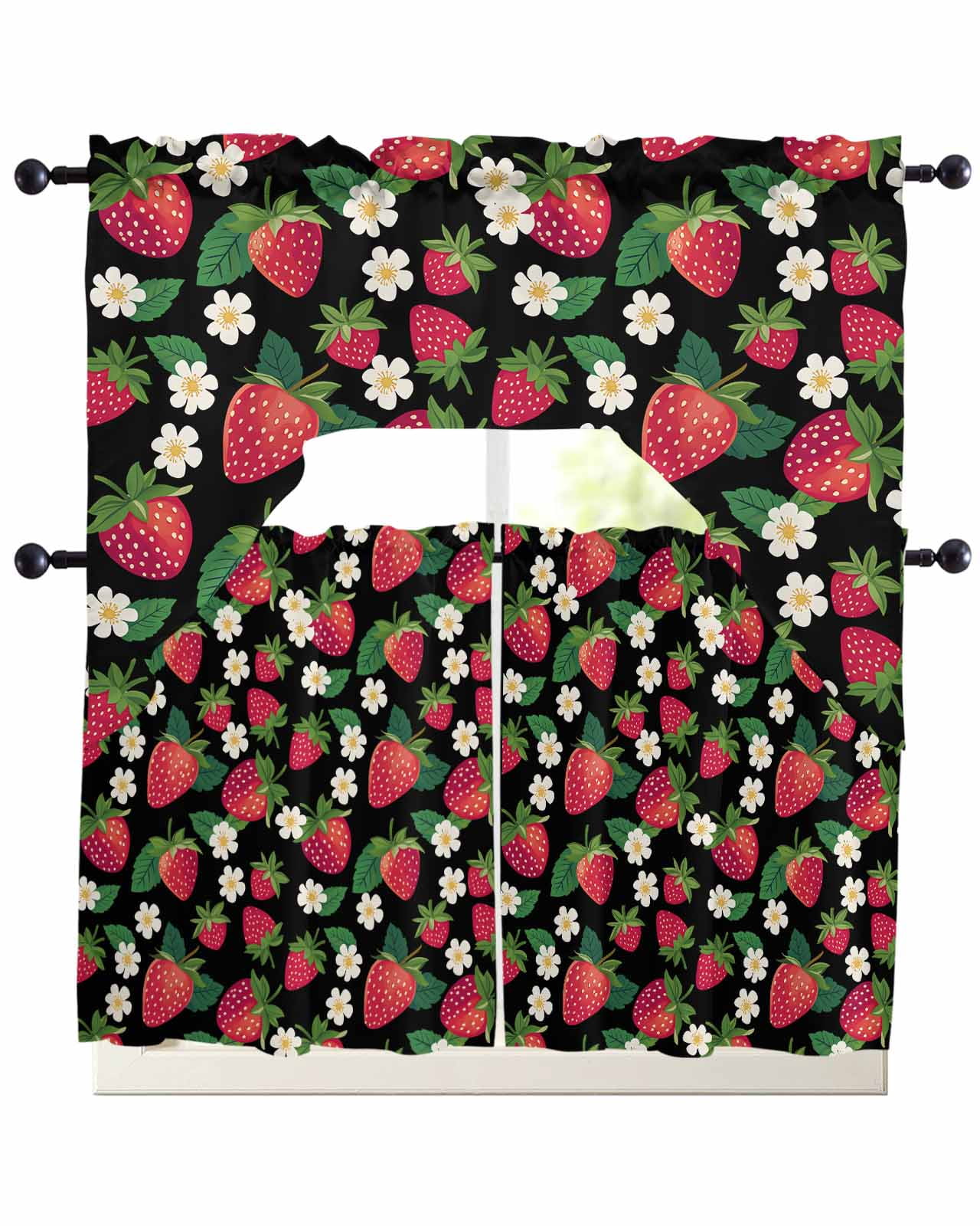Strawberry Rustic Kitchen Curtains Swag Valance and Tier Curtains Set ...