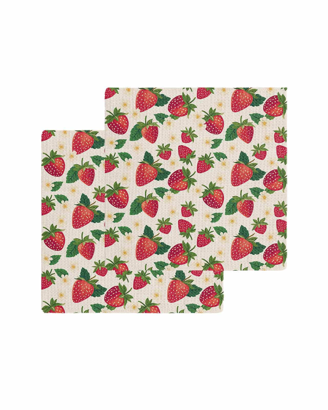Strawberry Rustic Kitchen Dish Towels for Drying Dishes Set of 2, Beige Spring Summer Floral ...