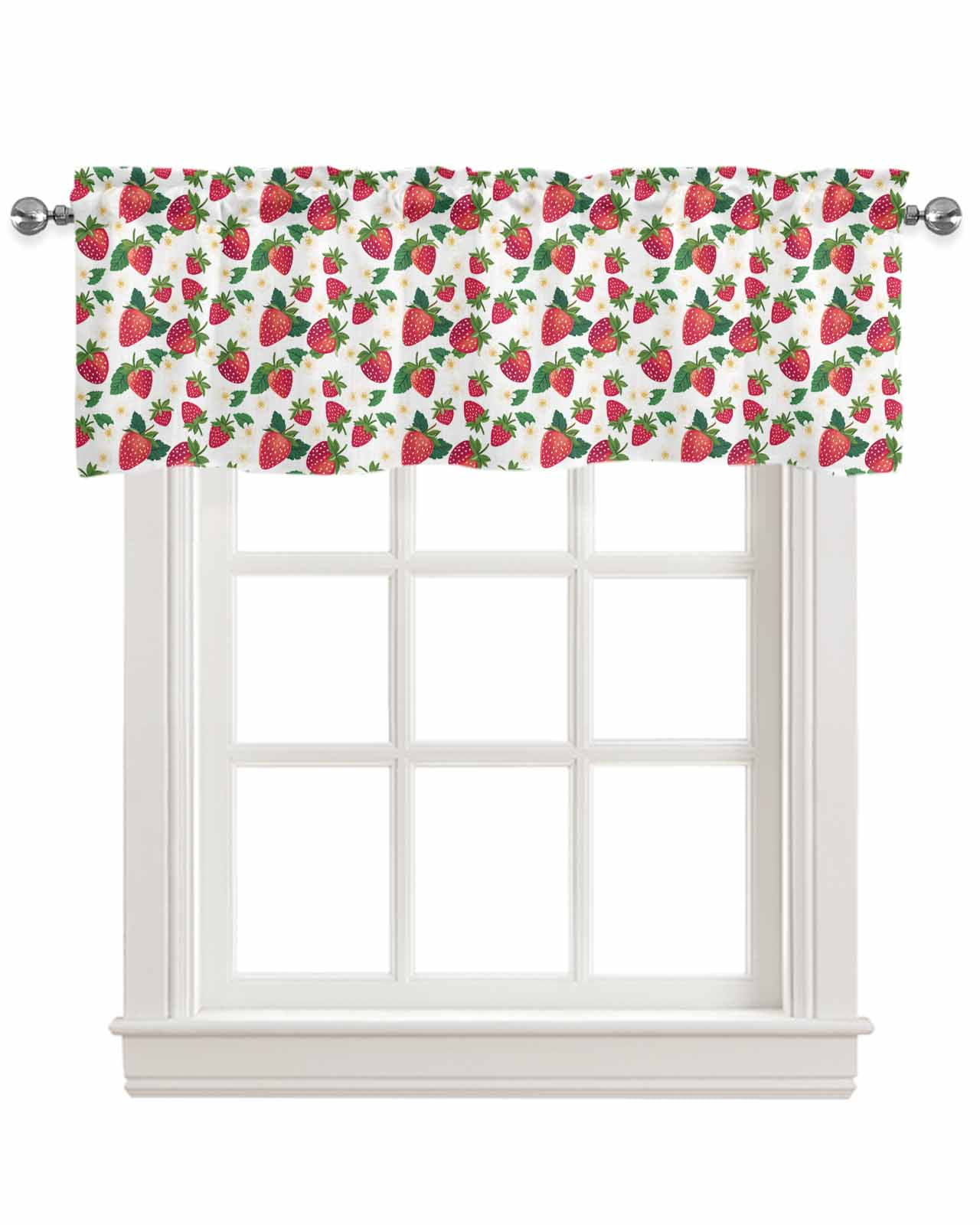 Strawberry Rustic Kitchen Valances for Windows Farmhouse Linen Window ...
