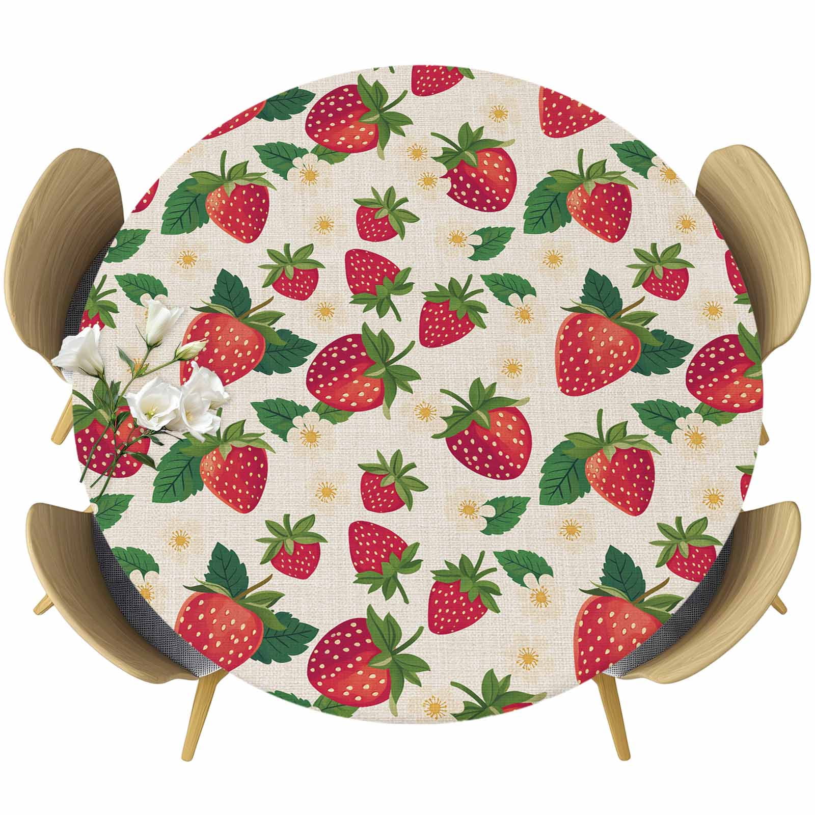 Strawberry Rustic Round Tablecloth 45-54 Inch Round Fitted Table Cloth ...