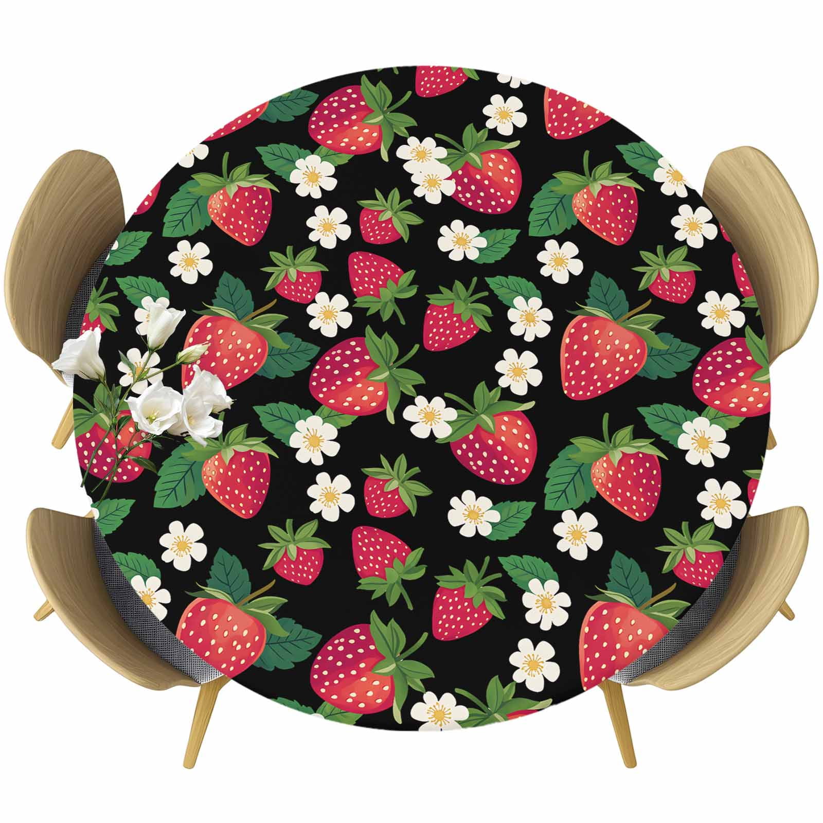Strawberry Rustic Round Tablecloth 55-60 Inch Round Fitted Table Cloth ...