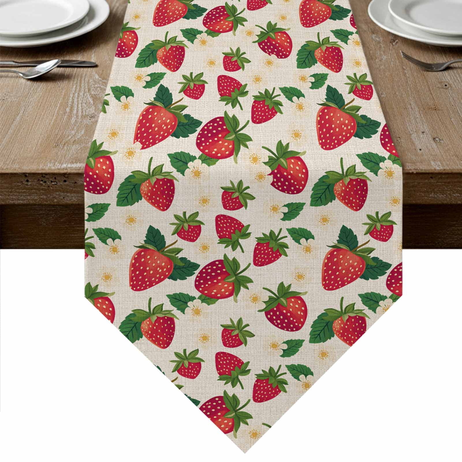Strawberry Rustic Table Runner Linen Burlap Table Runner 36 Inches ...
