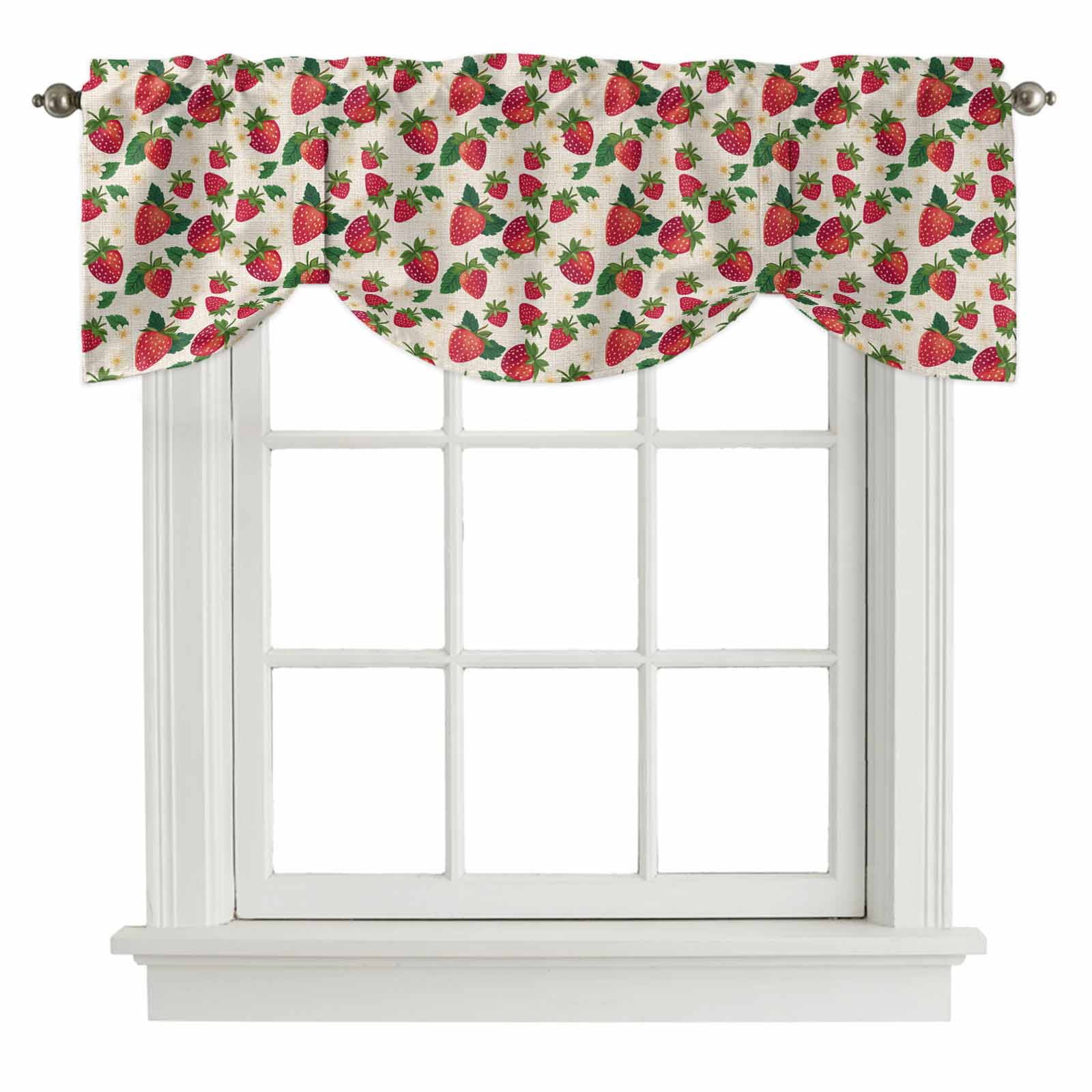 Strawberry Rustic Tie Up Valance Curtains for Windows, Kitchen Curtains ...